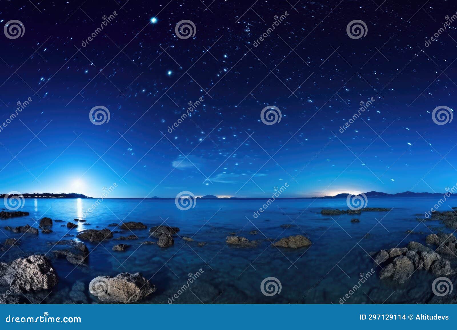 Ocean Panorama Under a Star-filled Sky Stock Photo - Image of nocturnal ...
