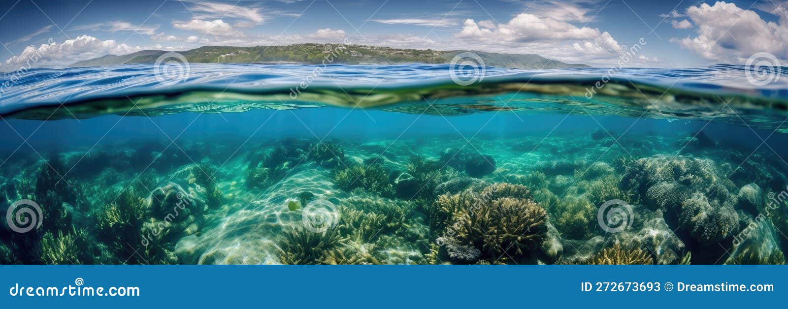 Ocean Panoramic View from Under the Water with the Visible Border of ...