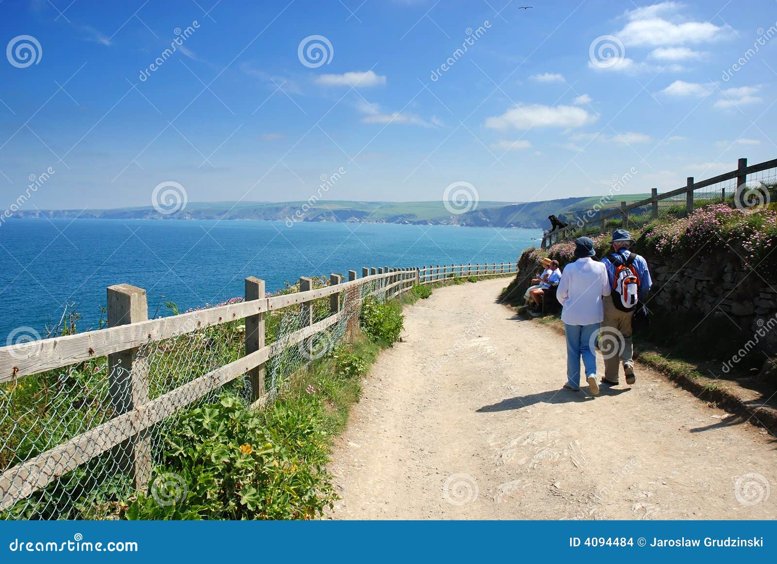 Ocean path stock photo. Image of blue, couple, fence, green - 4094484
