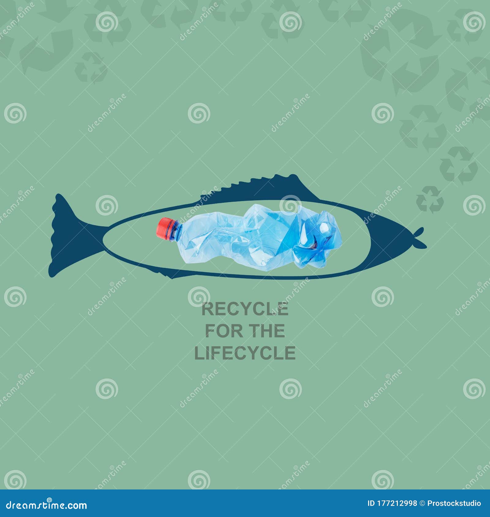 Ocean Plastic Pollution. Collage With Disposable Bottle Inside Of Fish ...