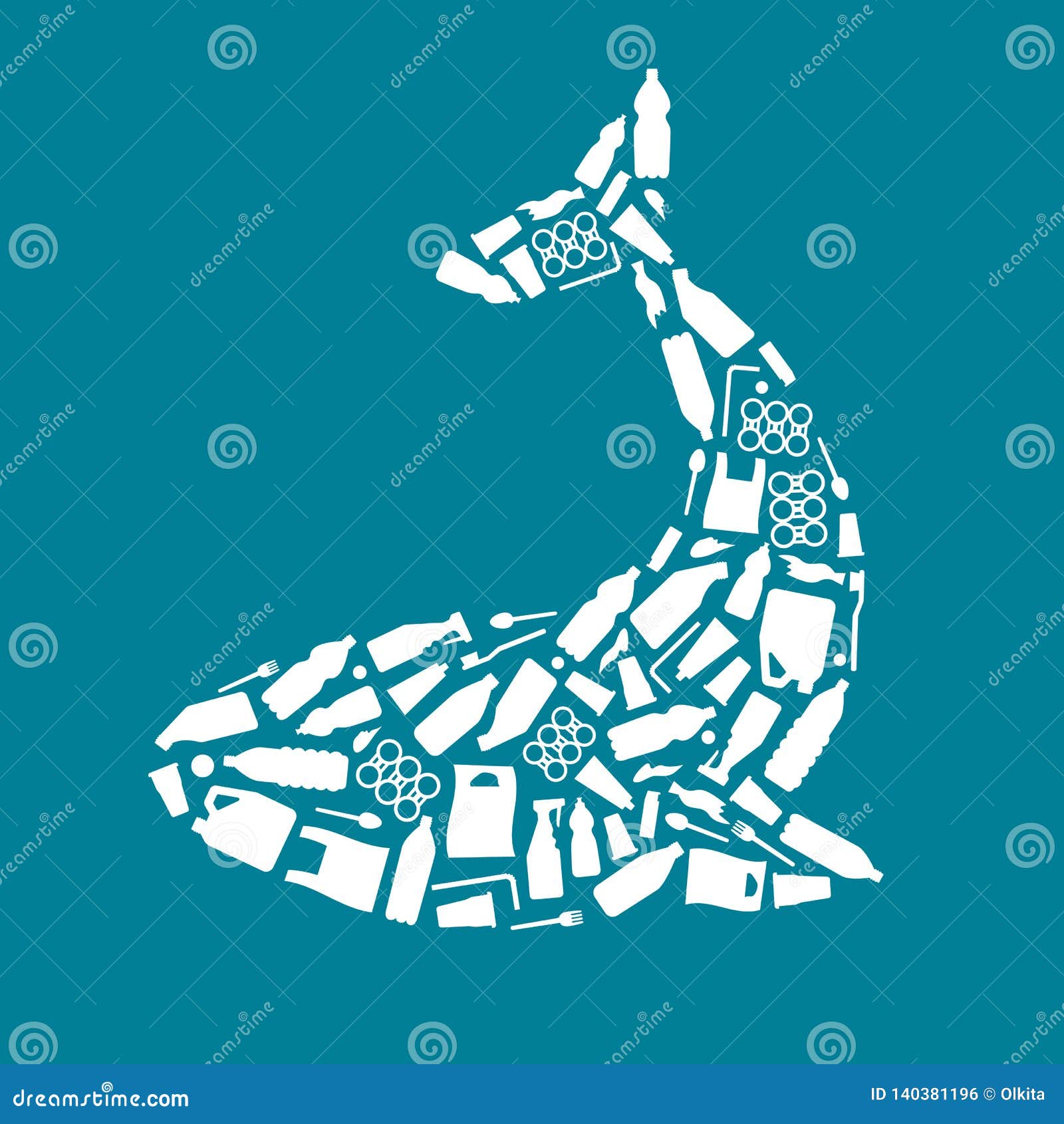 Ocean Plastic Pollution. Ecological Poster. Whale Composed Of White ...