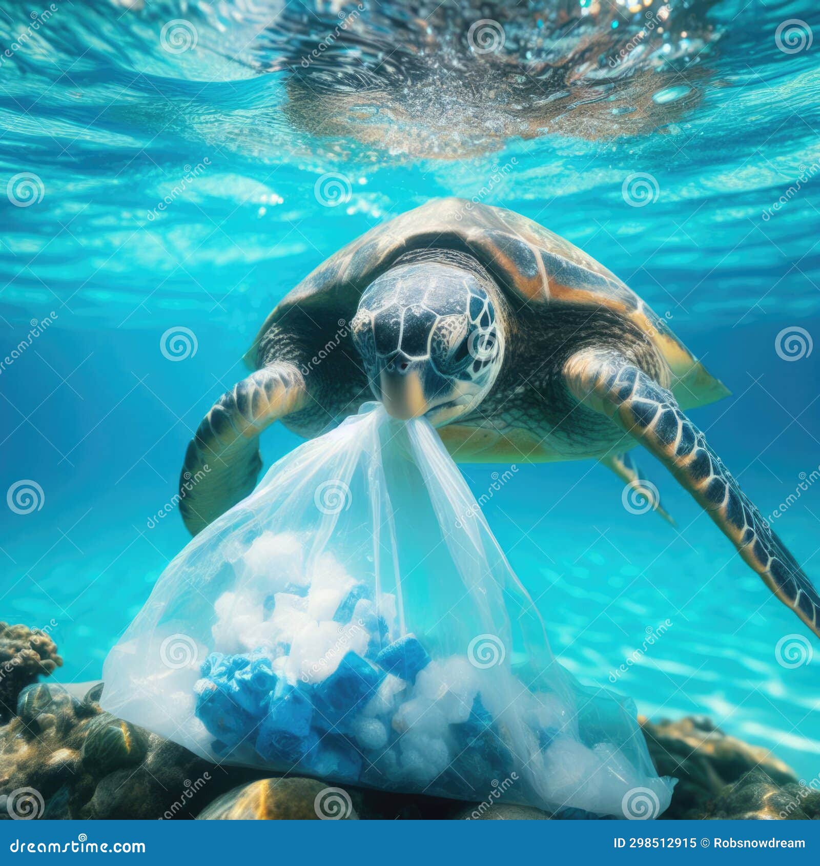 Turtle Finds Ocean Plastic Waste Stock Illustration - Illustration of ...
