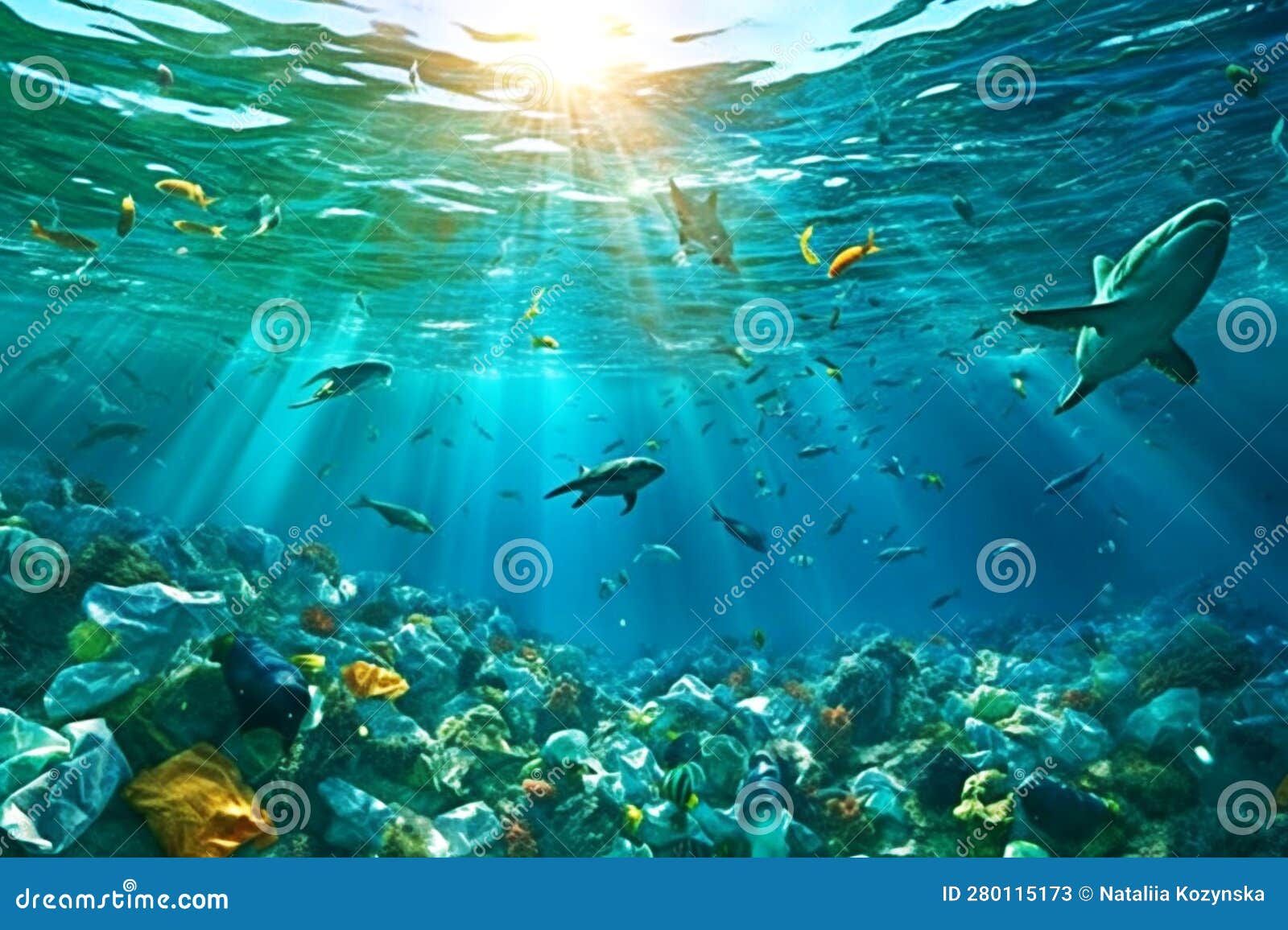 Ocean Plastic Pollution. Underwater World with Plastic Debris at the ...