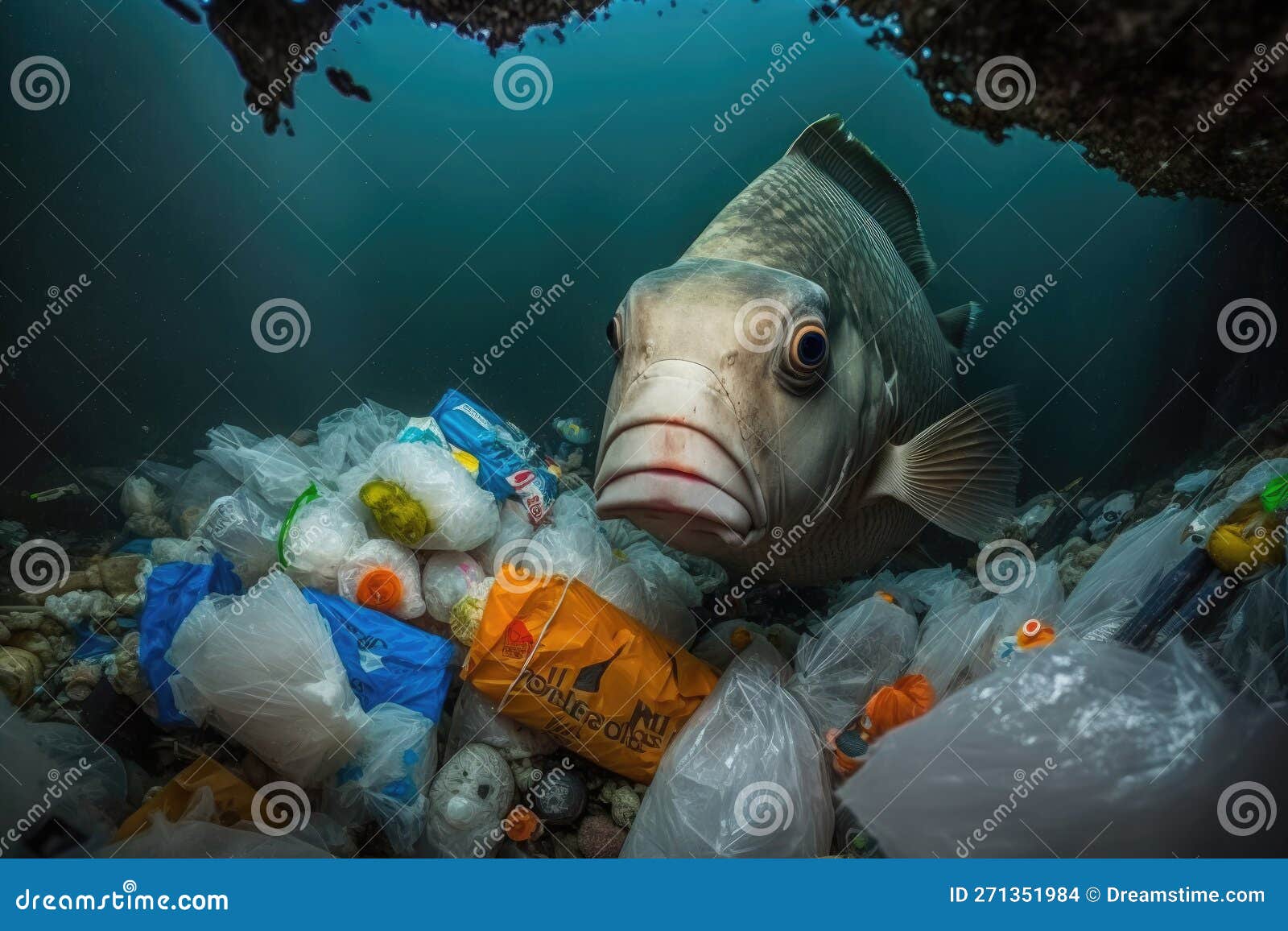 Ocean Pollution Concept. Fish Under Water in Sea and Plastic Waste ...