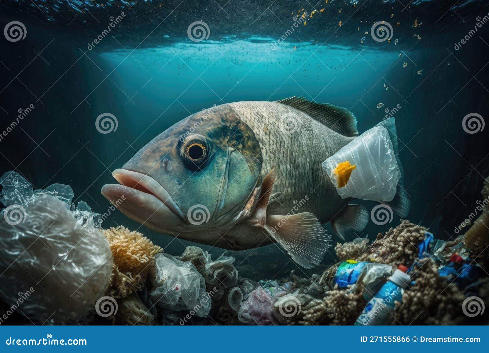 Ocean Pollution Concept. Fish Under Water in Sea and Plastic Waste ...
