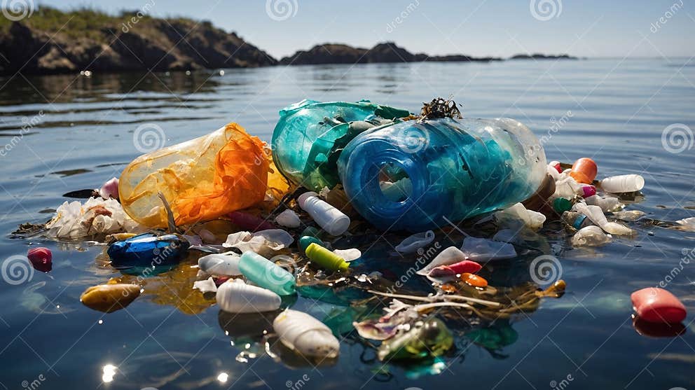 Pollution of the Ocean from Floating Plastic Debris Stock Illustration ...
