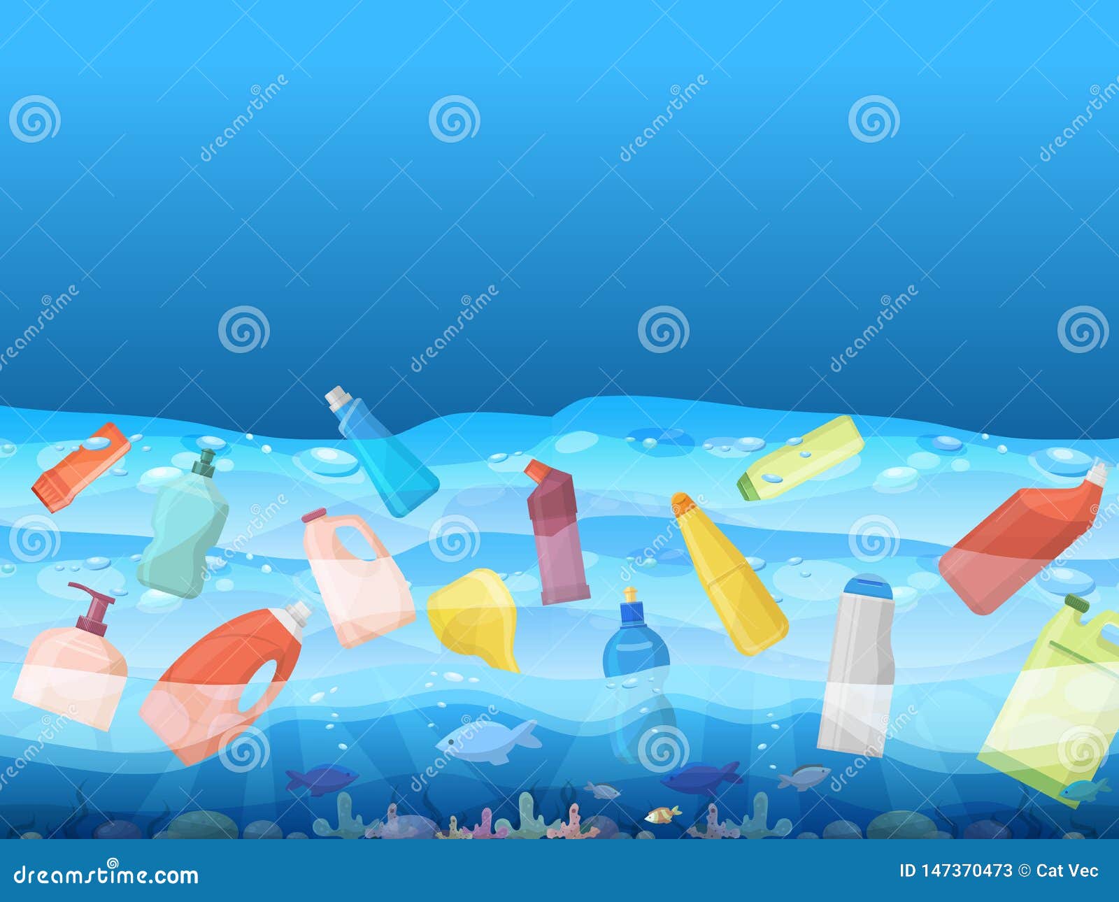 Ocean Pollution with Image of Floating Plastic Bag and Fish Inside ...