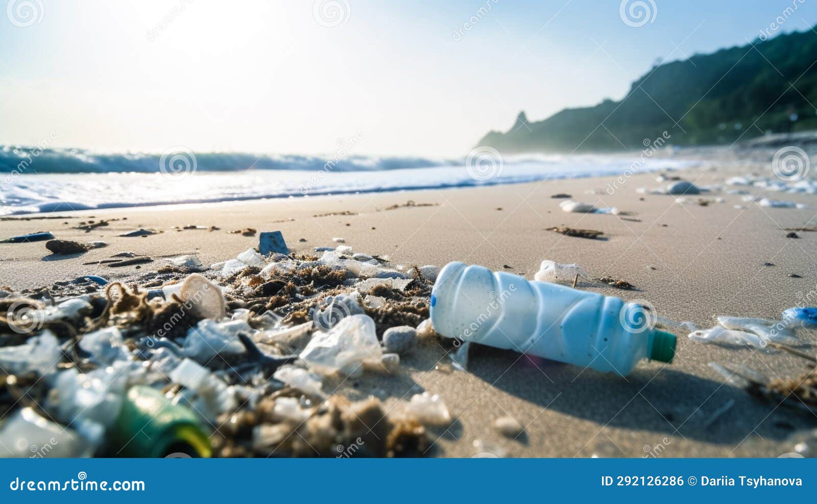 Ocean Pollution with Plastic Waste. Sea Beach with Ecological Garbage ...