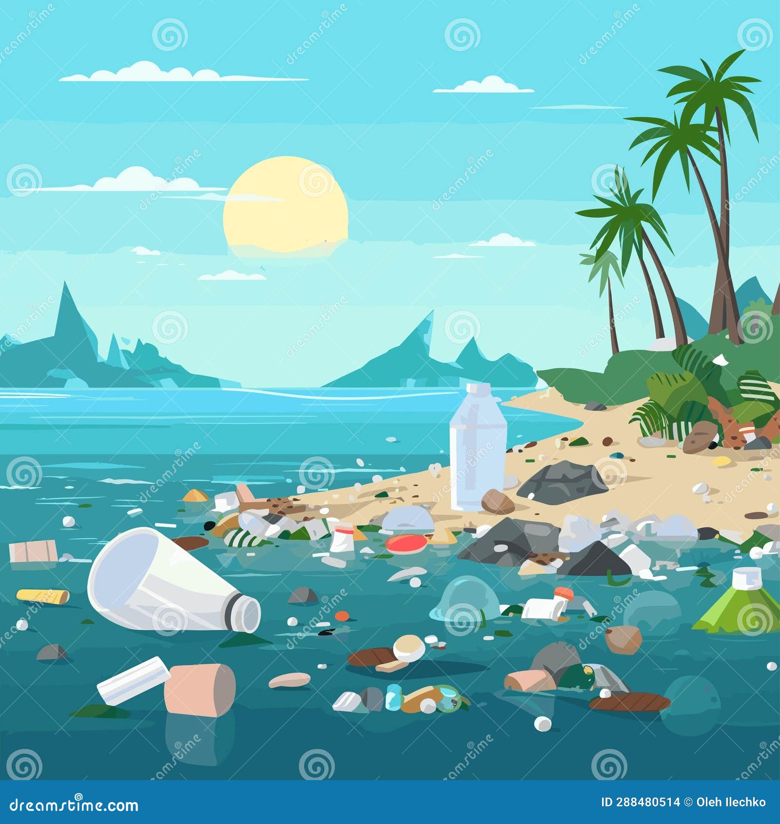 Ocean Pollution with Plastic Waste Vector Flat Isolated Illustration ...