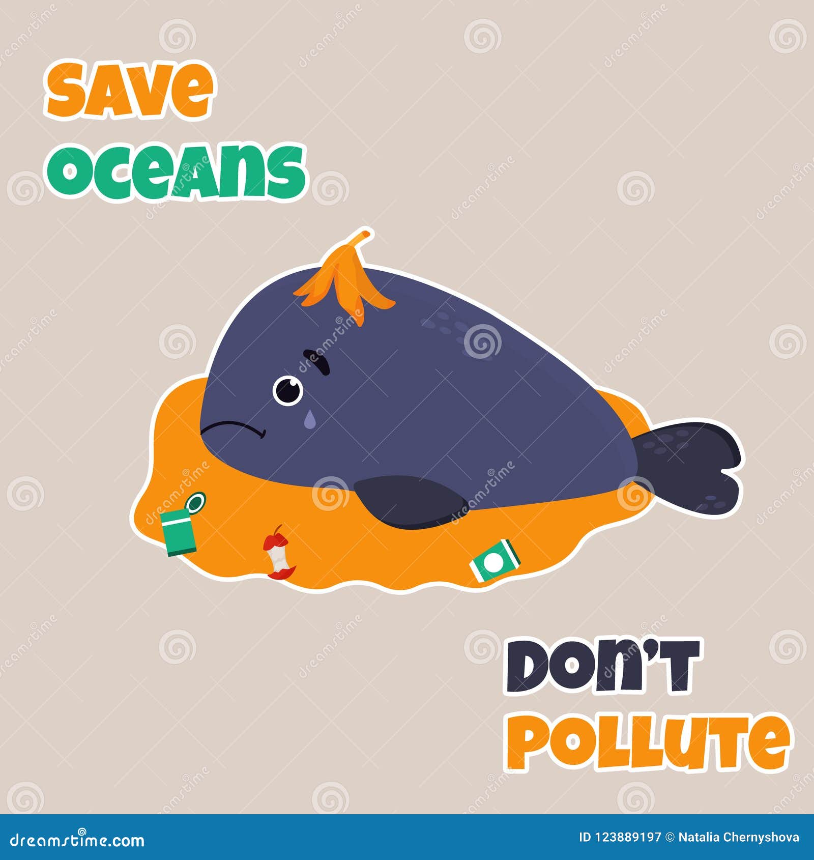 Eco Poster Stop Pollution With Sad Whale Cartoon Vector | CartoonDealer ...