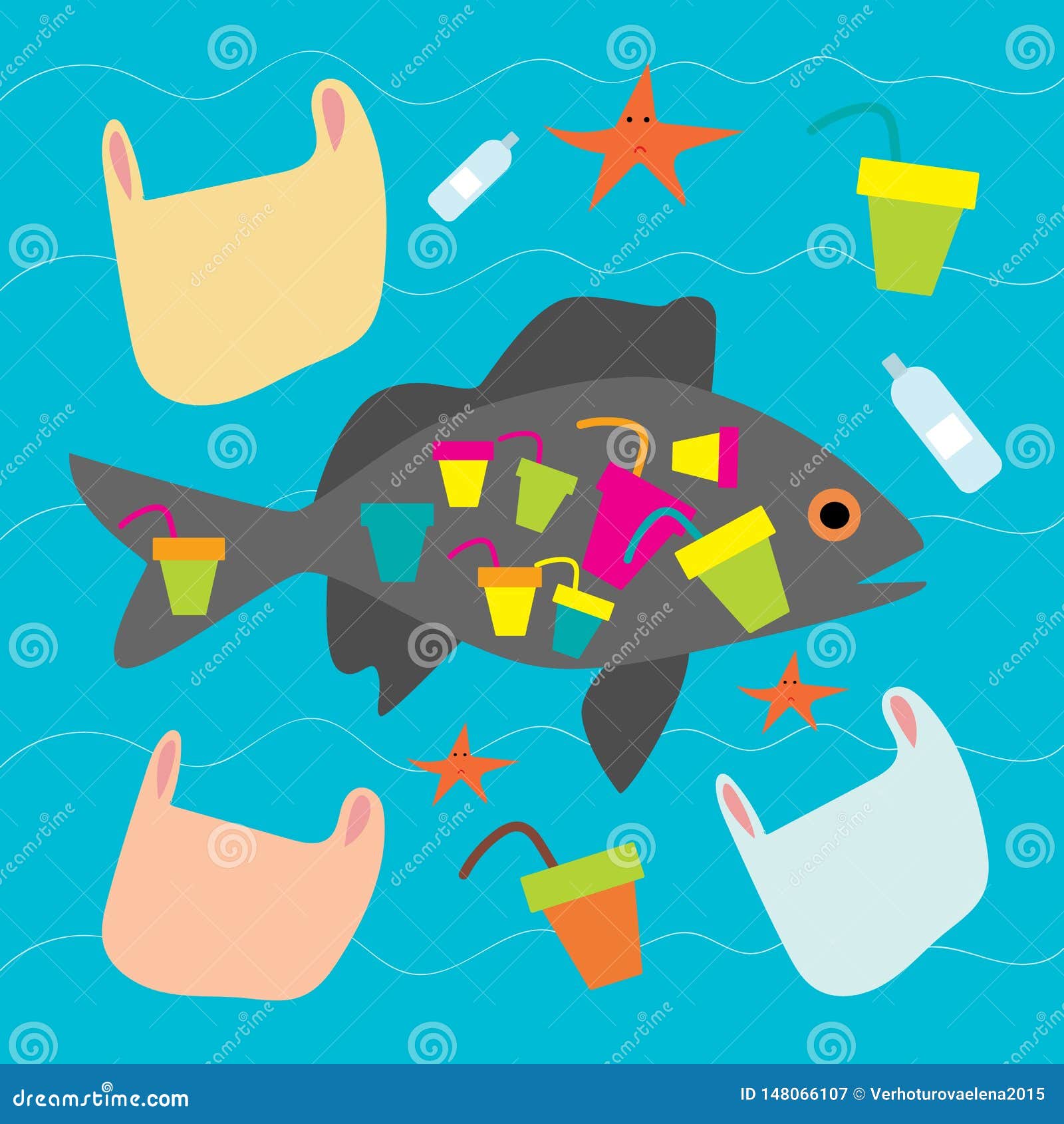 Ocean Pollution Seamless Pattern. Zero Waste Fish Stock Vector ...