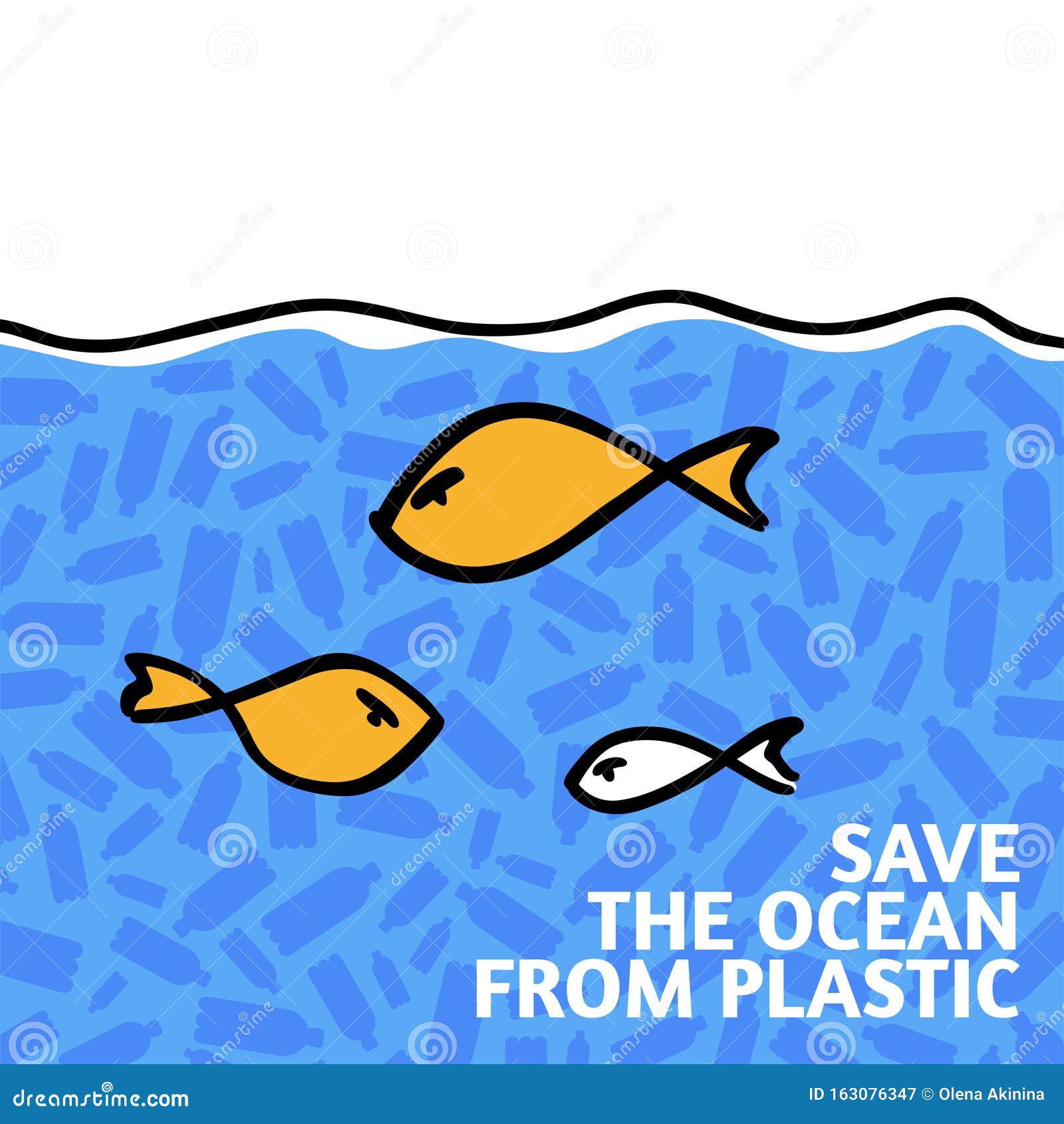 A Square Vector Image with the Text Save the Ocean, the Plastic Bottles ...