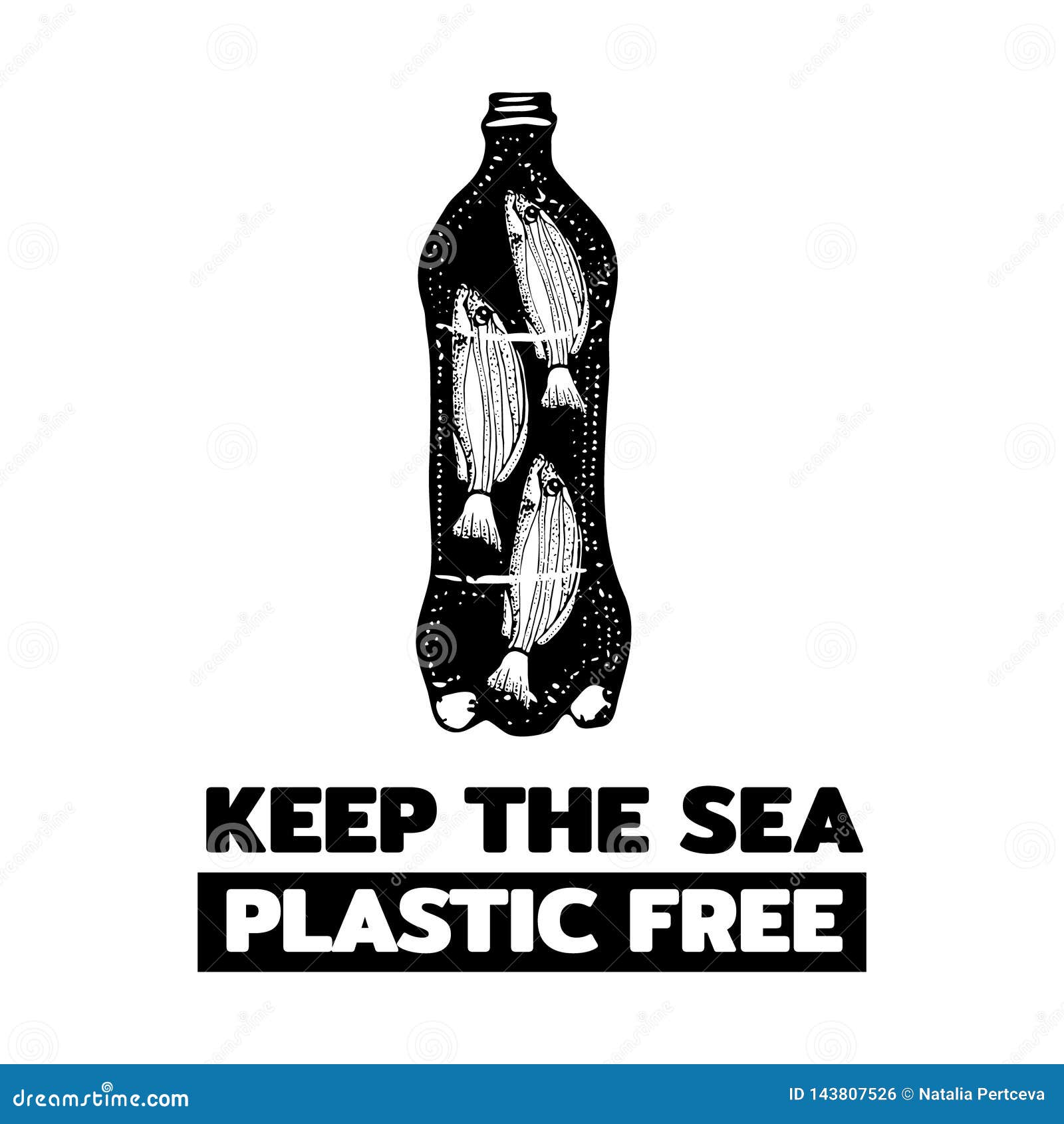 Ocean Pollution Vector Illustration. Fish in a Plastic Bottle ...