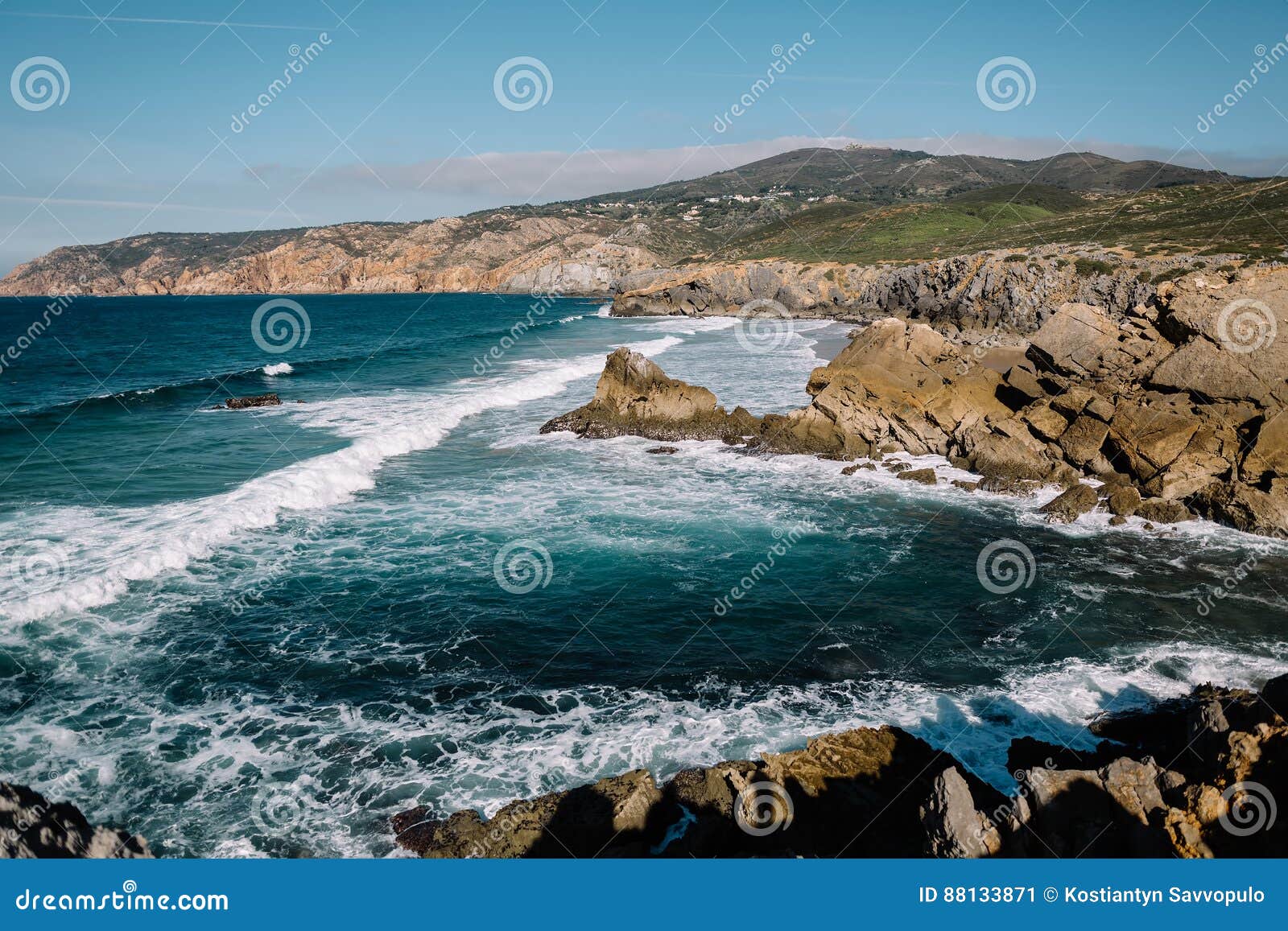 Ocean in Portugal stock image. Image of cliff, view, traces - 88133871