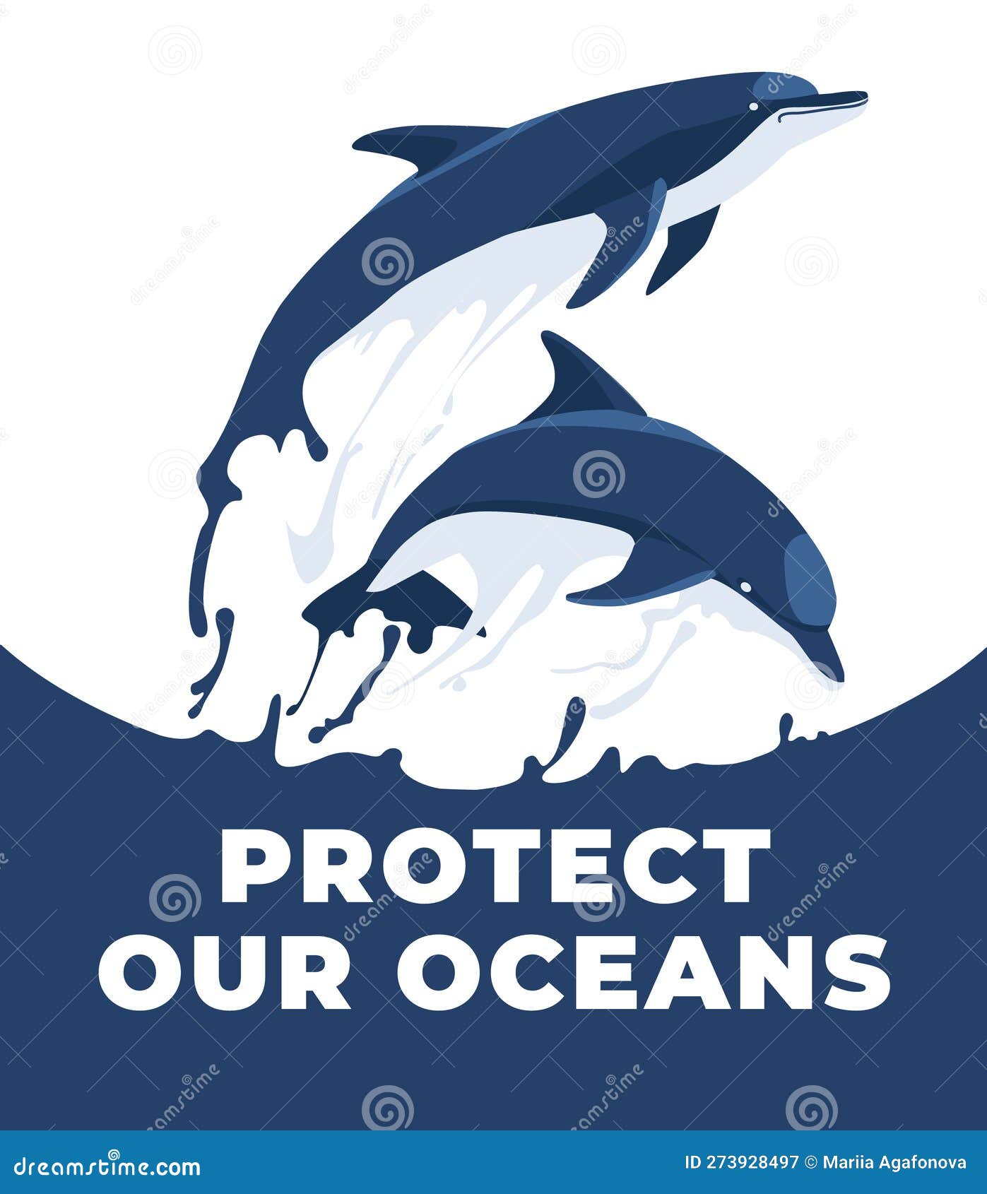 Ocean Protection Poster Concept. Dolphins on the Splash of the Wave ...