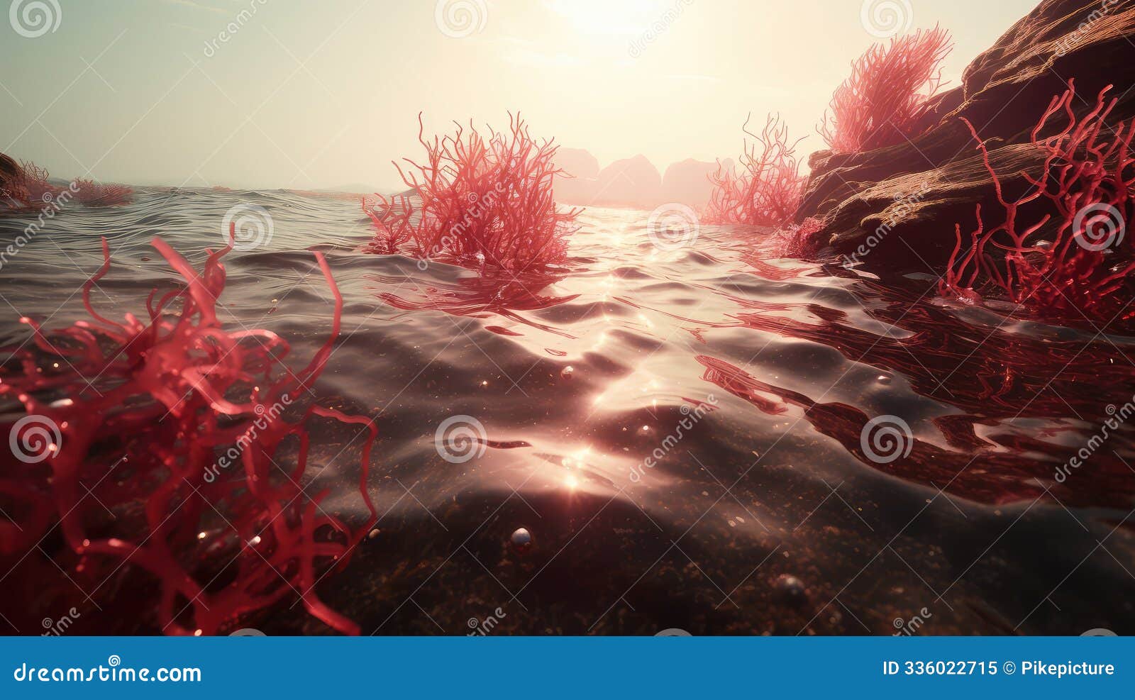 Ocean red algae stock illustration. Illustration of sunlight - 336022715