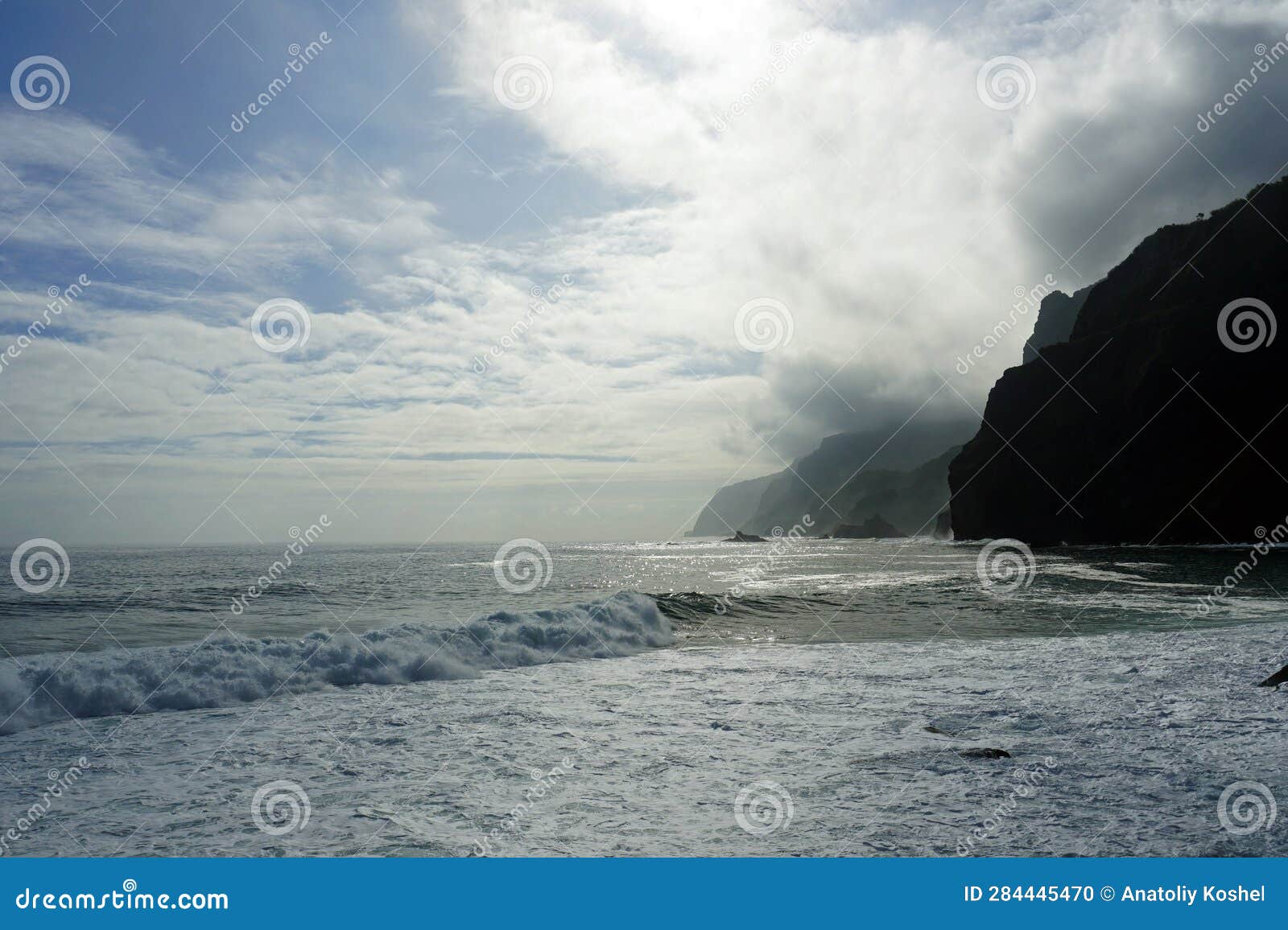 Ocean and Rocks. Waves Wind and Clouds. Landscapes of Madeira Stock ...