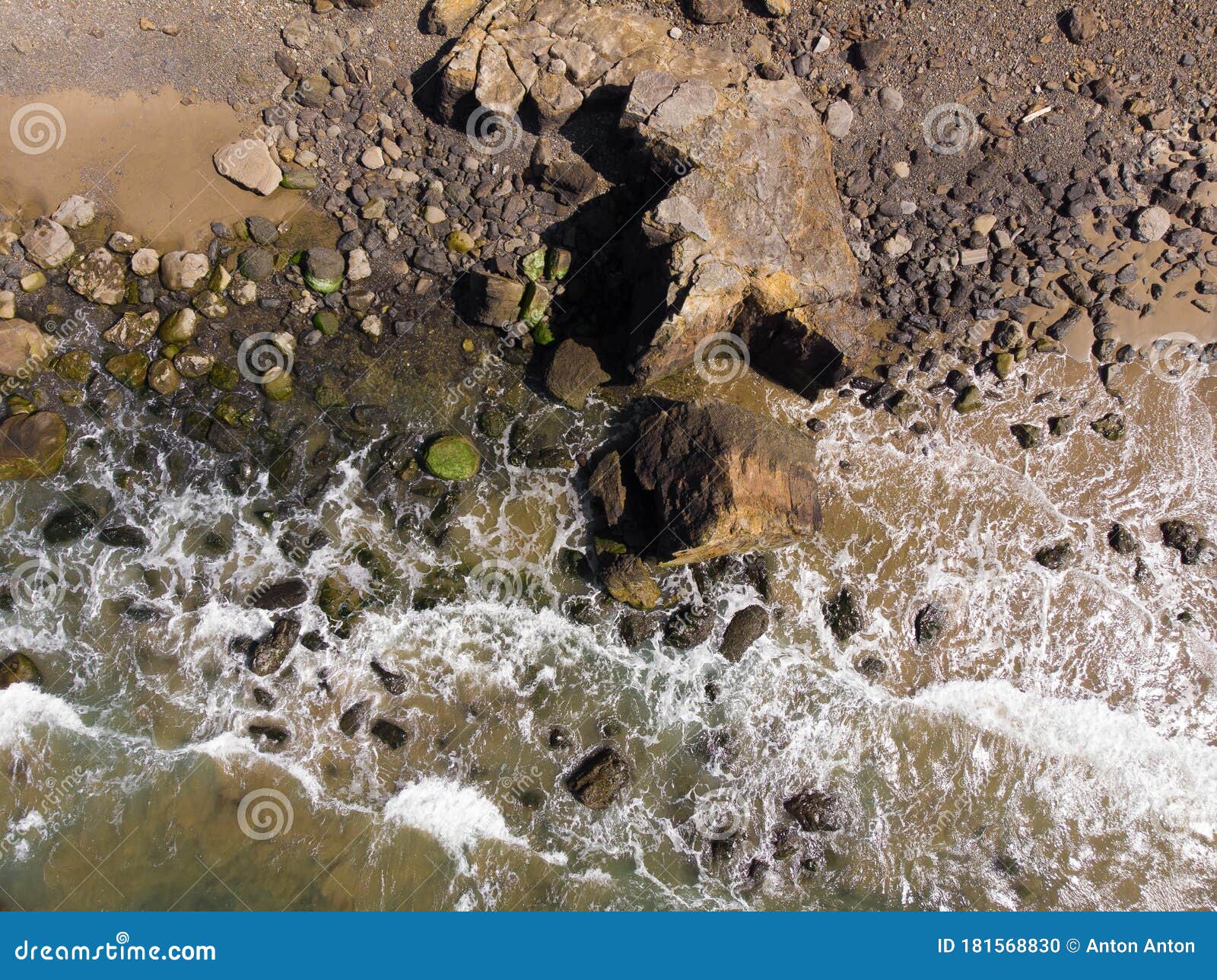 Ocean and Rocky Stone Beach. Top View, Texture and Landscape Stock ...
