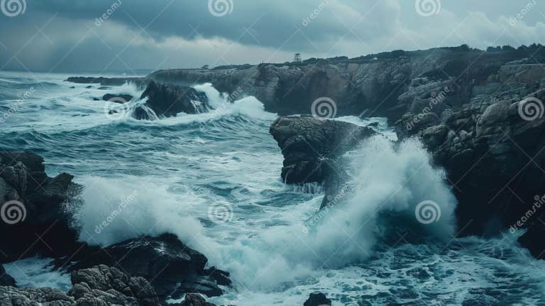 The Ocean is Rough and the Sky is Dark and Cloudy Stock Illustration - Illustration of wave ...