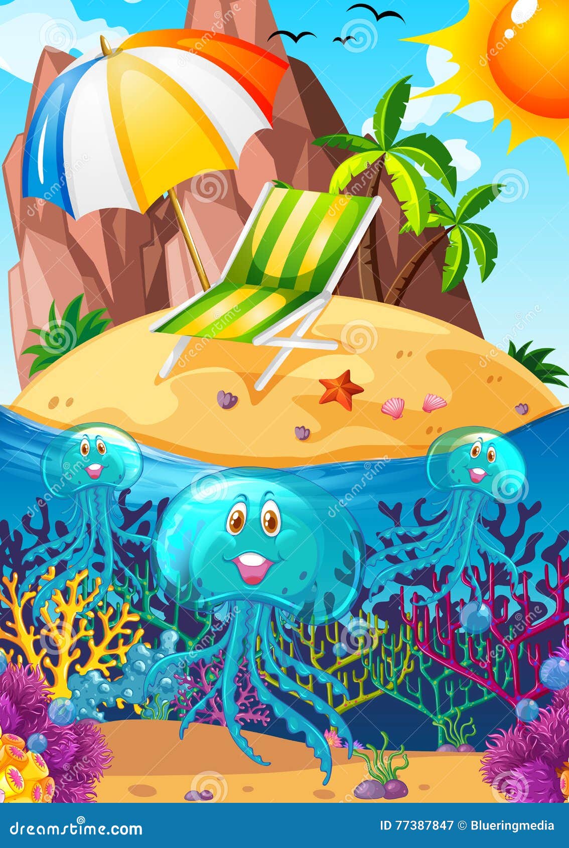 Ocean Scene with Jellyfish Underwater Stock Vector - Illustration of ...