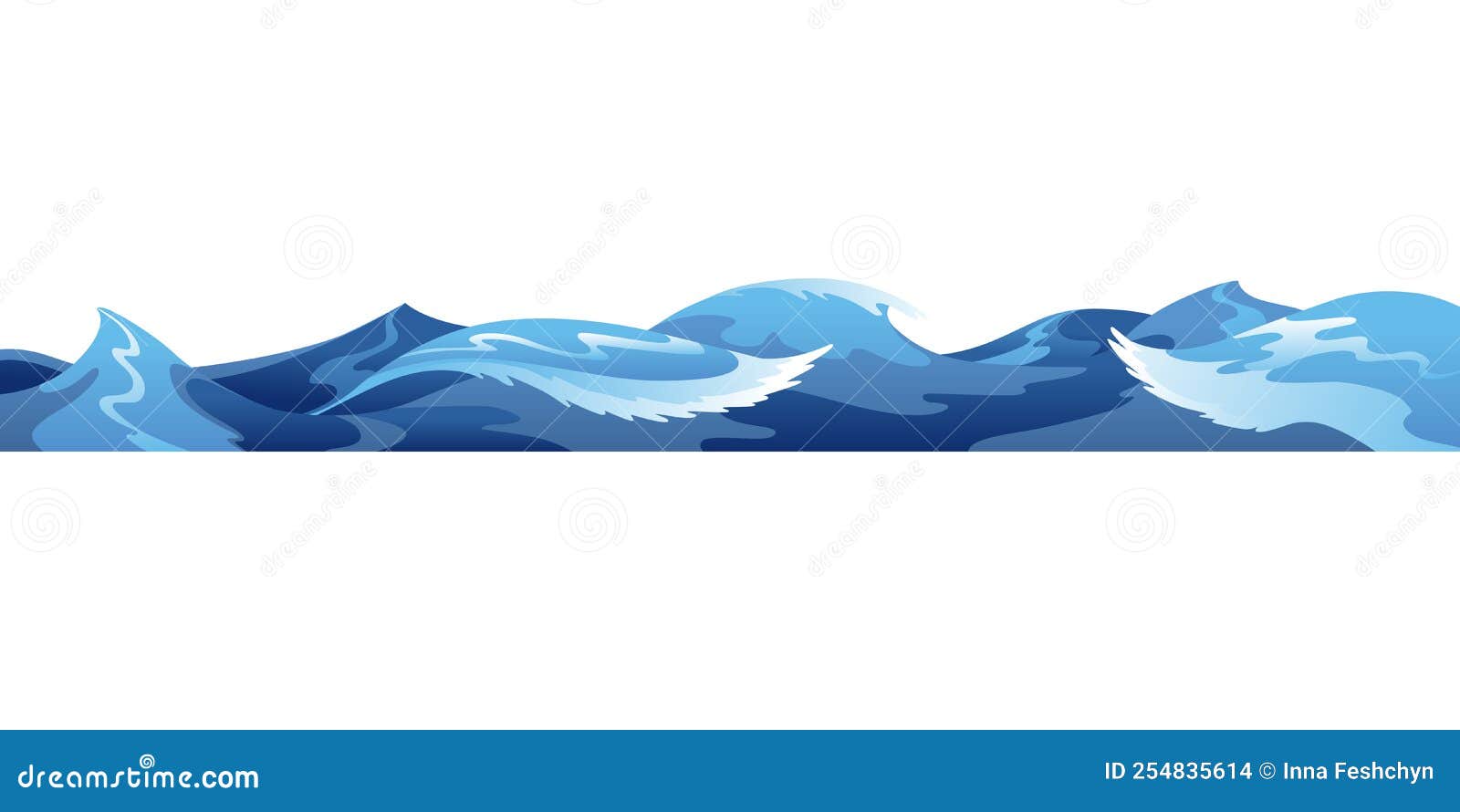 Ocean or Sea Decorative Water Wave. Vector Horisontal Pattern for Ui ...