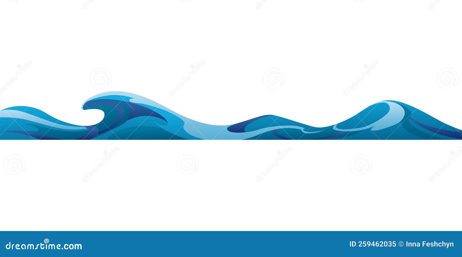 Ocean or Sea Decorative Water Wave. Vector Horisontal Pattern for Ui ...
