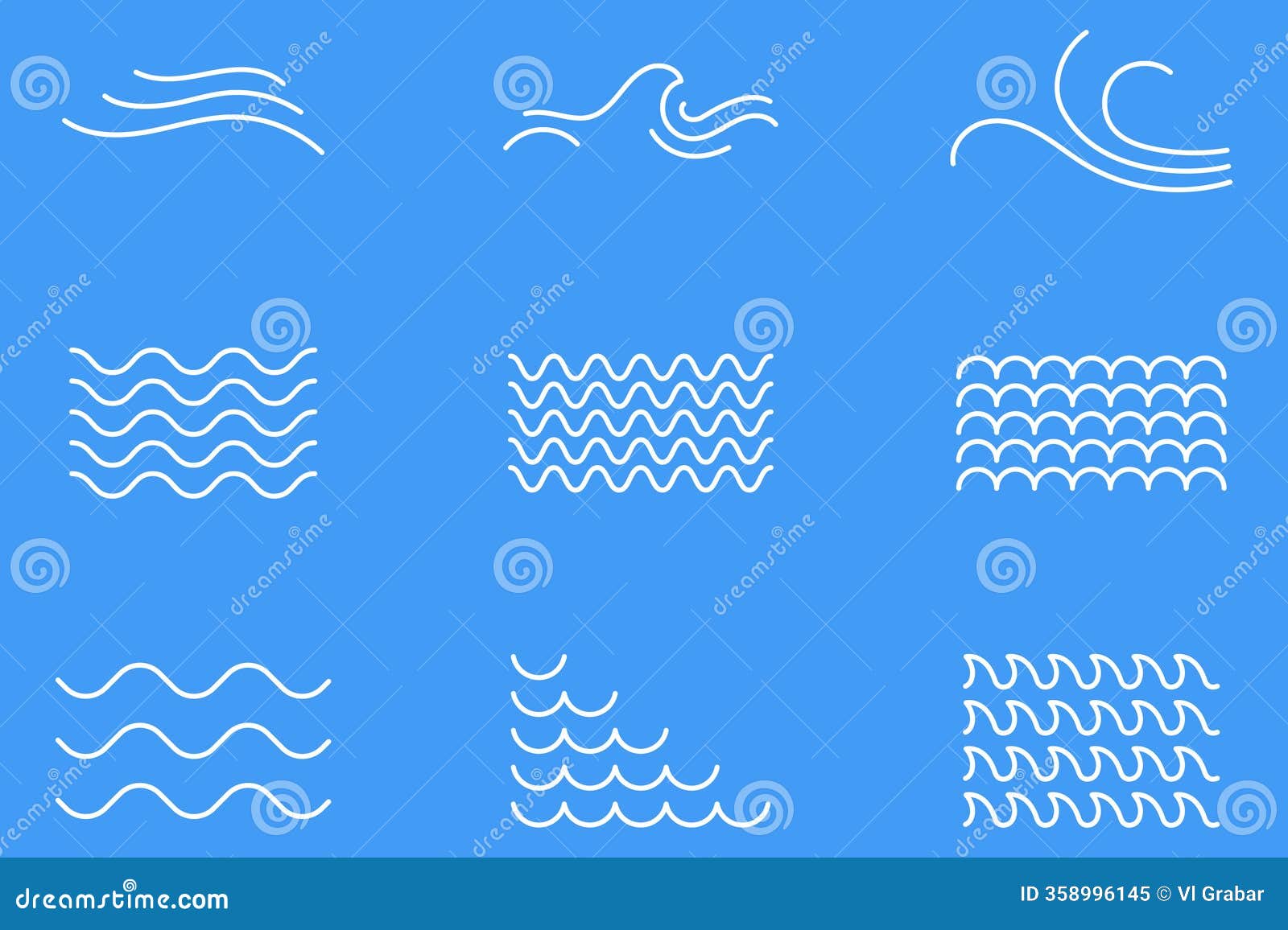 Ocean, Sea Waves Flat Simple Lines Vector Set Stock Illustration ...