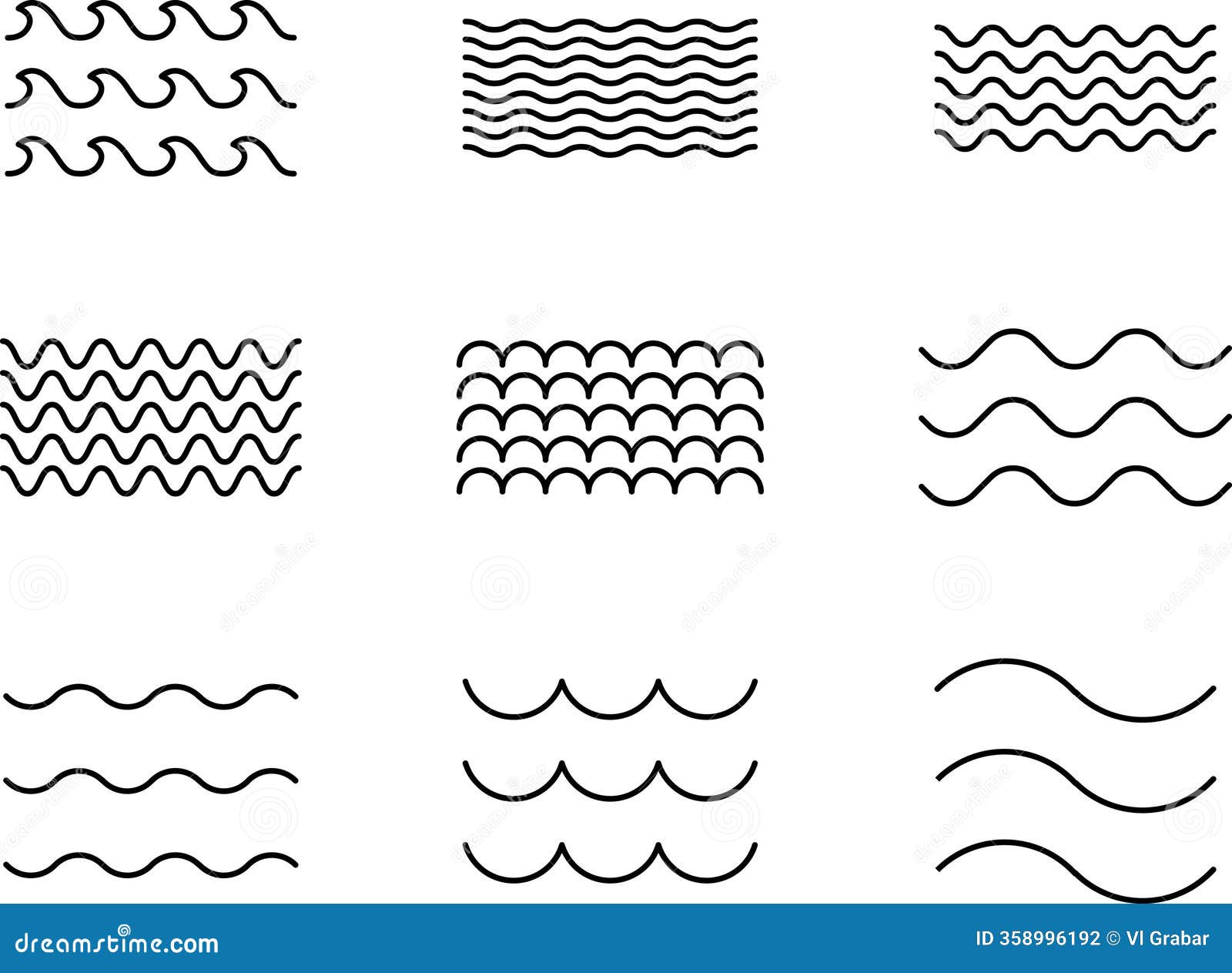 Ocean, Sea Waves Flat Simple Lines Vector Set Stock Illustration ...
