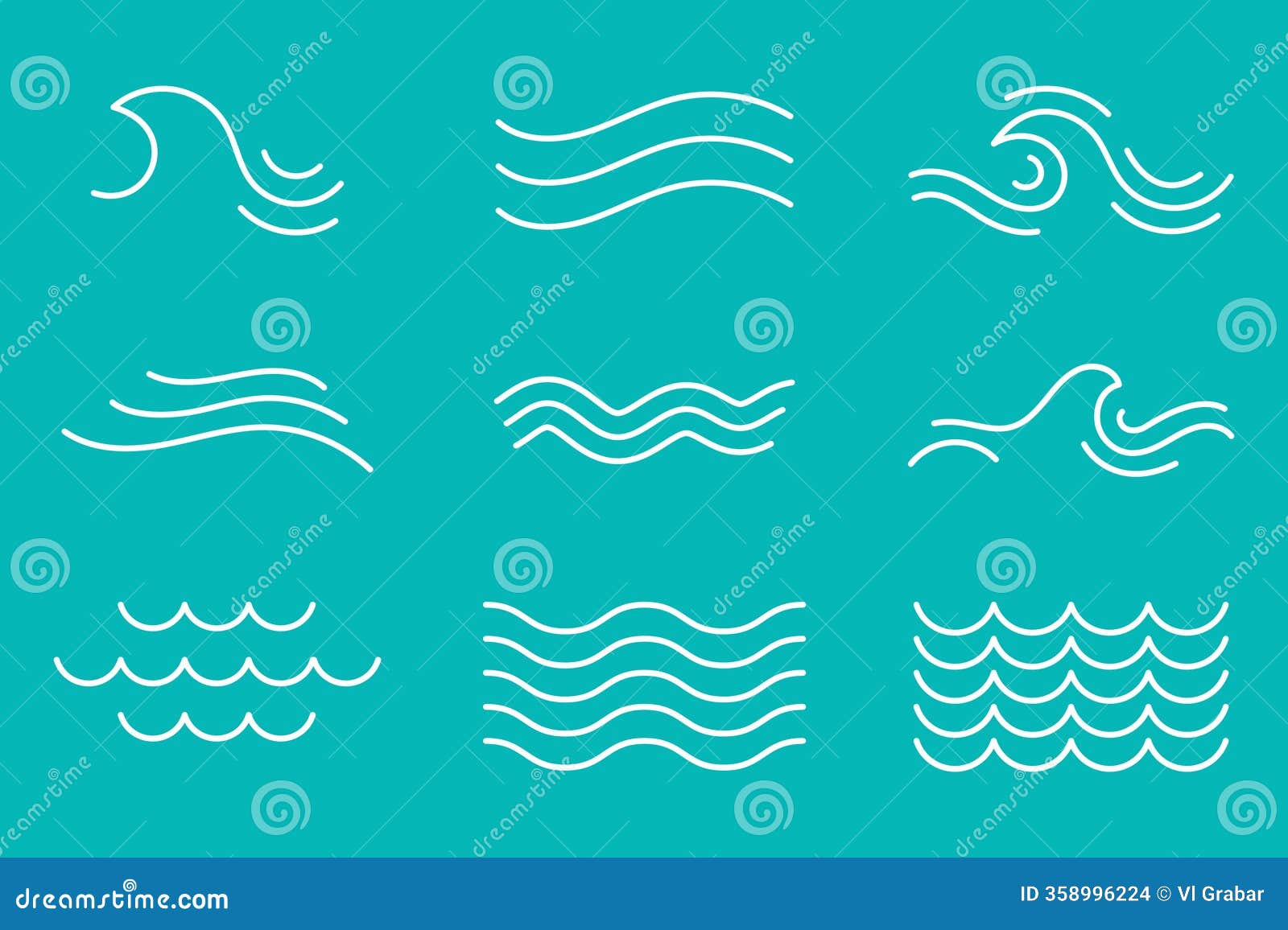 Ocean, Sea Waves Flat Simple Lines Vector Set Stock Illustration ...