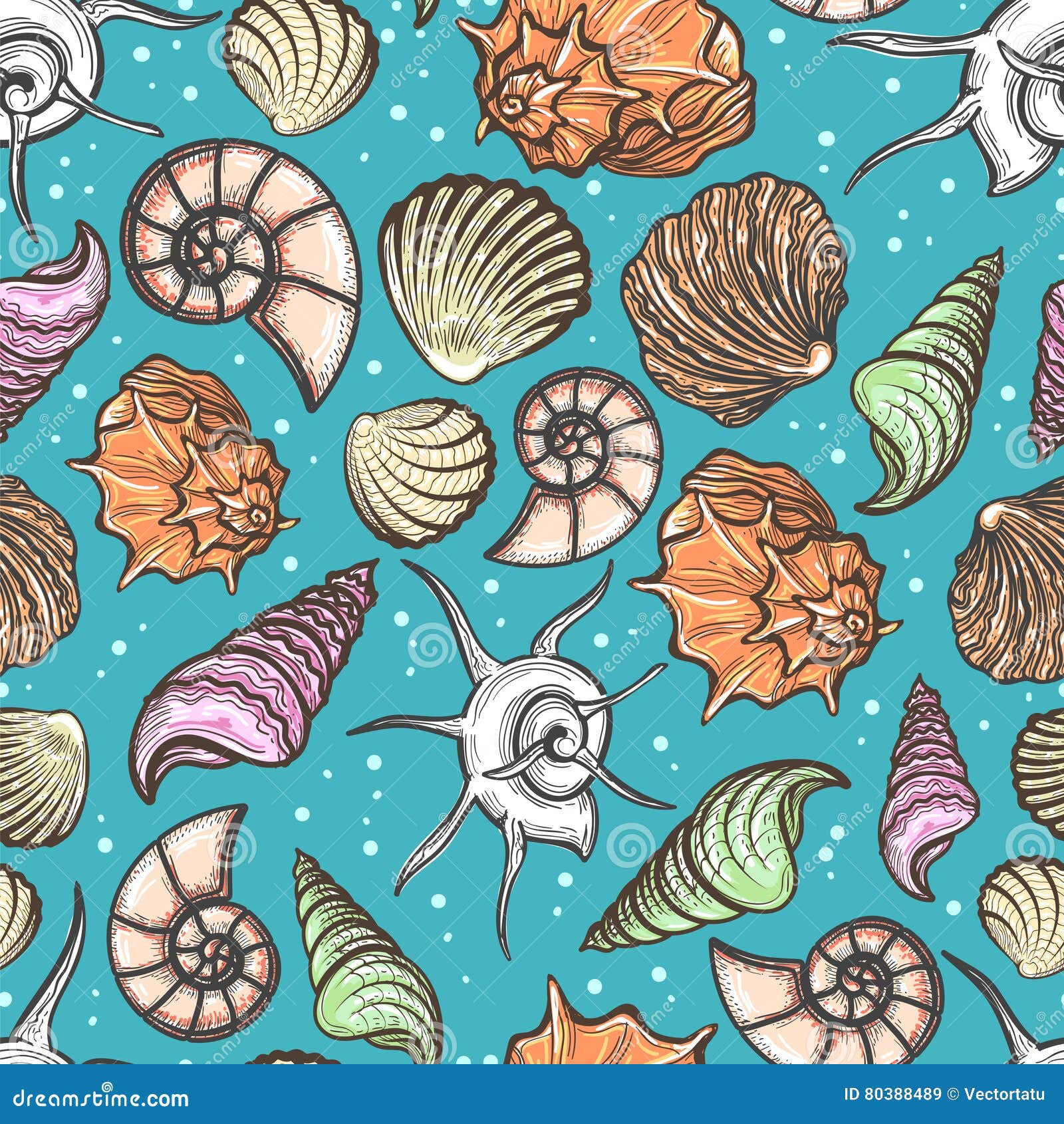 Ocean Seamless Pattern with Colorful Seashells Stock Vector ...