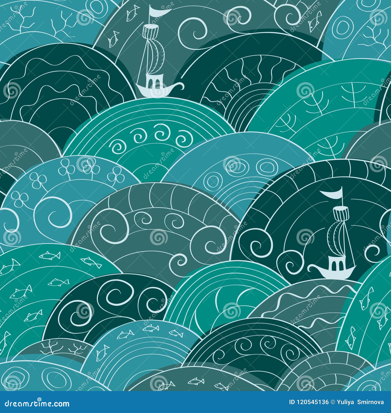 Ocean Seamless Pattern stock vector. Illustration of vector - 120545136