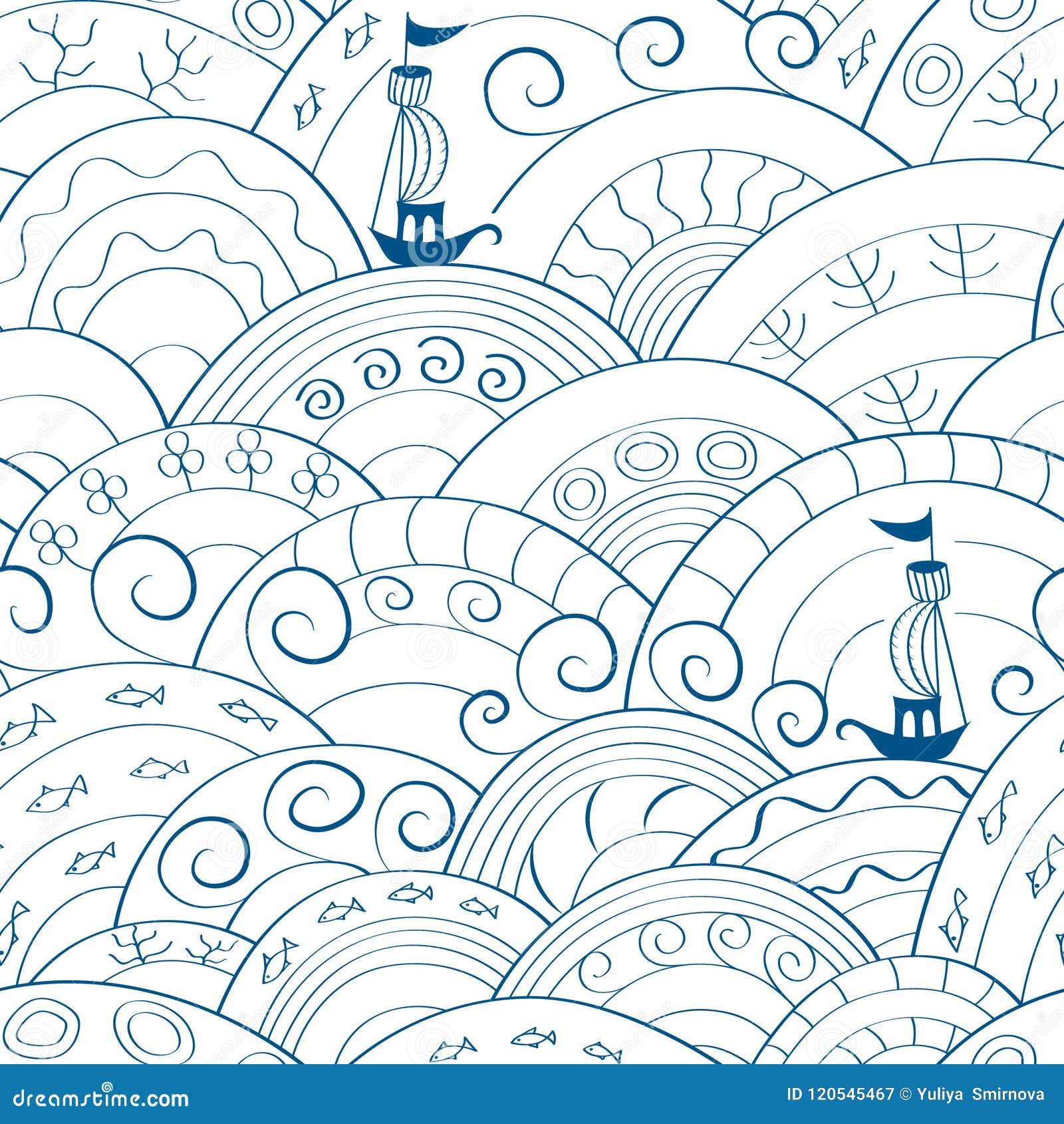 Ocean Seamless Pattern stock vector. Illustration of journey - 120545467