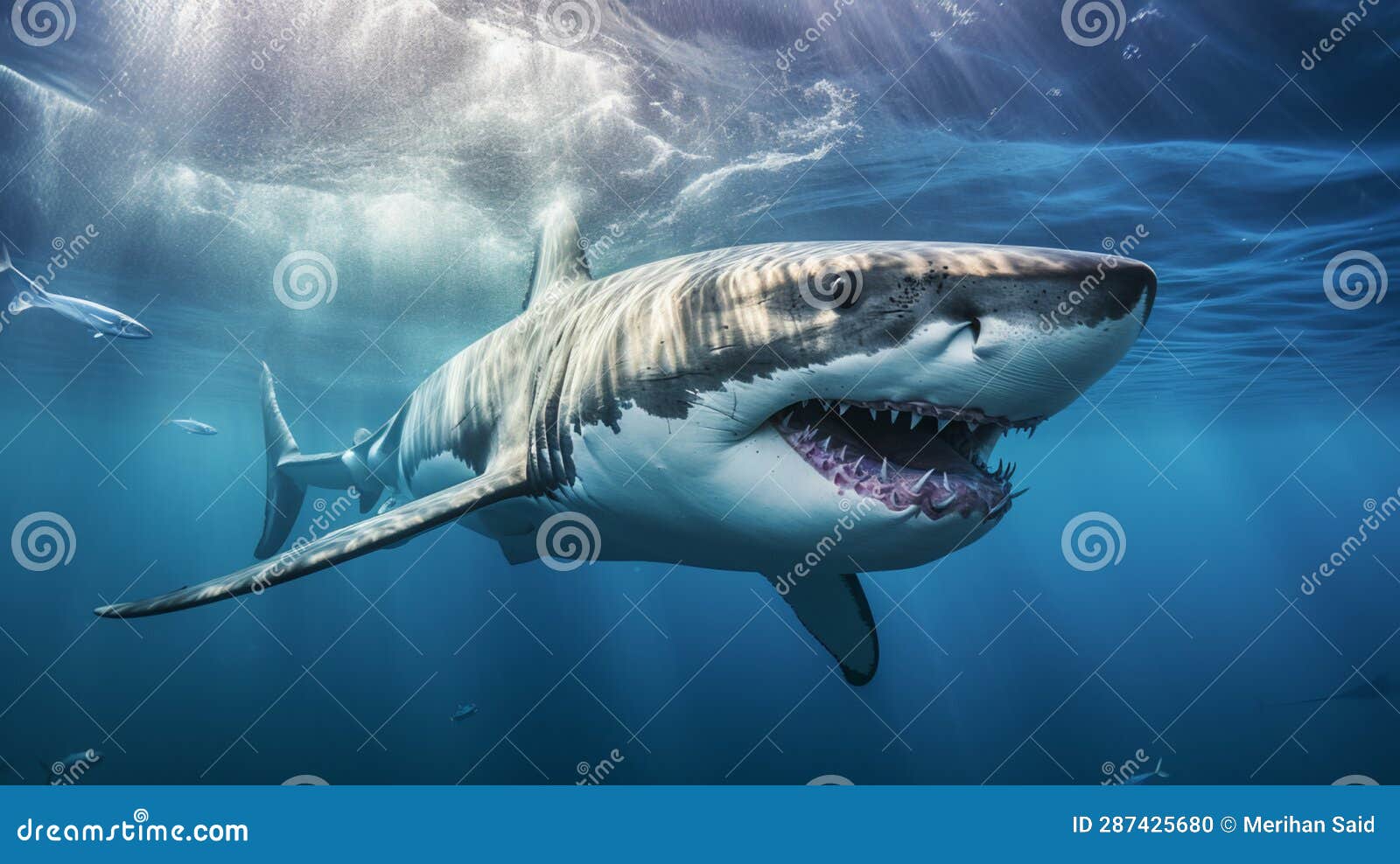 Ocean Shark Bottom View from Below. AI Generative Stock Photo - Image ...
