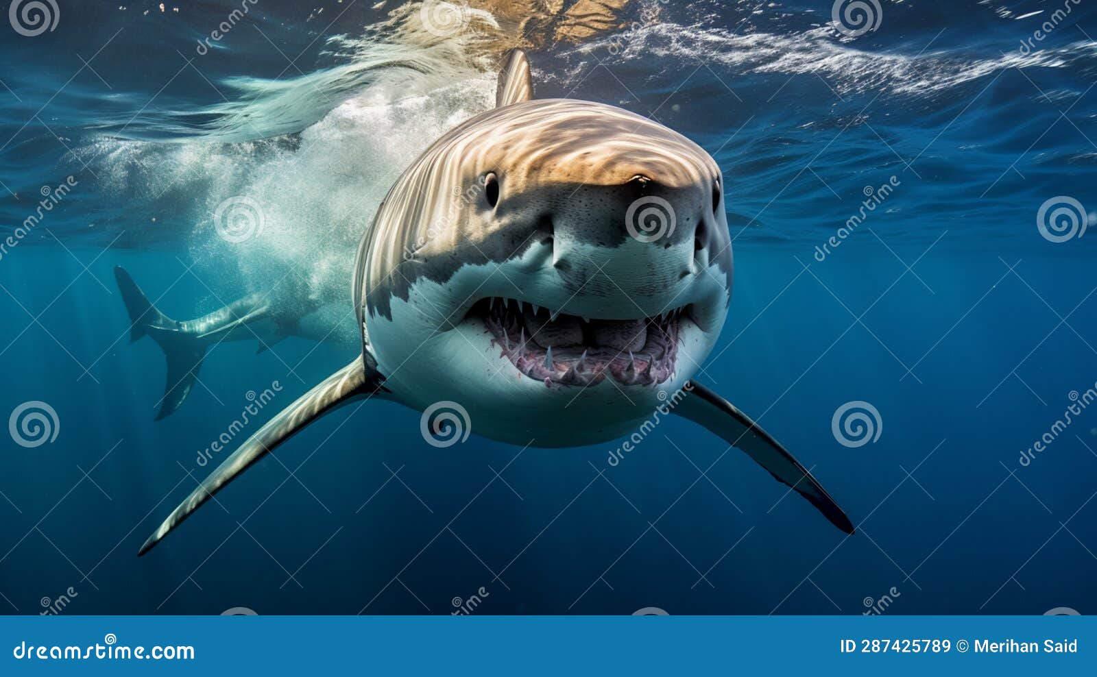 Ocean Shark Bottom View from Below. AI Generative Stock Image - Image ...