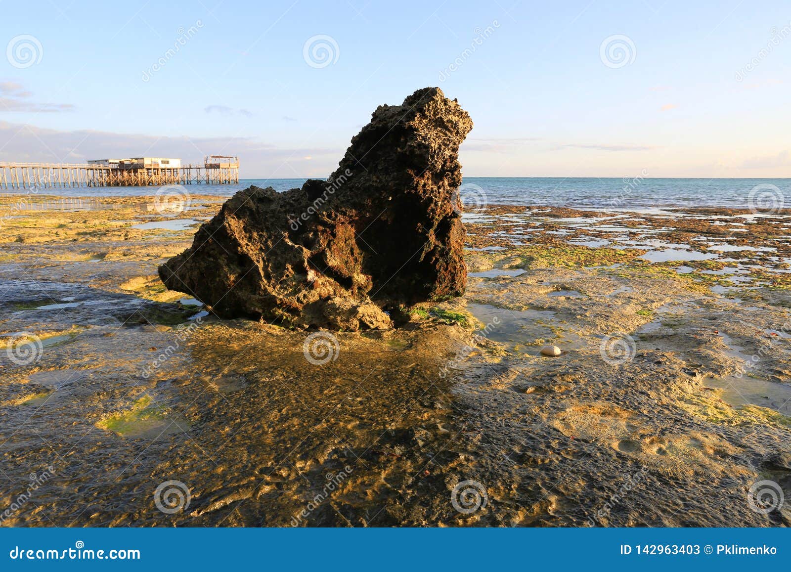 Ocean shore after low tide stock image. Image of background - 142963403