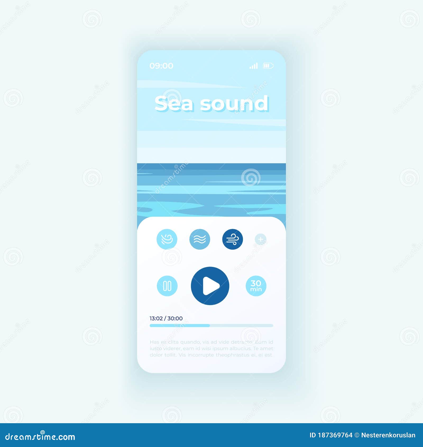 Ocean Sounds App Smartphone Interface Vector Template Stock Vector ...