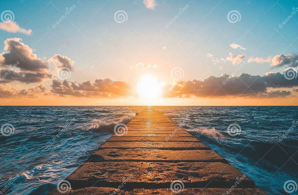 An Ocean Sunset from a Beautiful Pier Stock Photo - Image of scenic ...