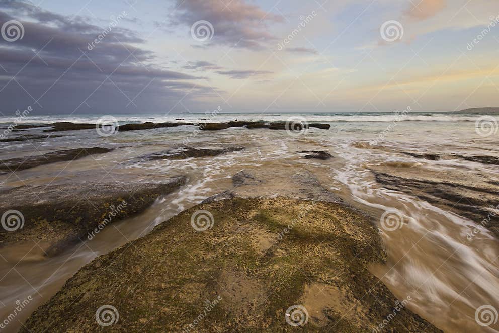 Ocean Sunset with Rushing Water Stock Image - Image of calm, beautiful ...