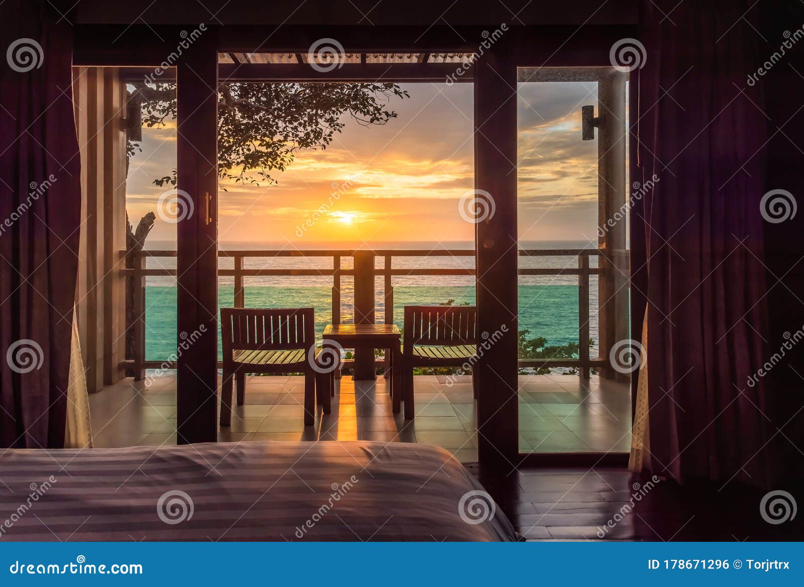 Ocean Sunset View from Bedroom Balcony for Travel Concept Stock Photo ...