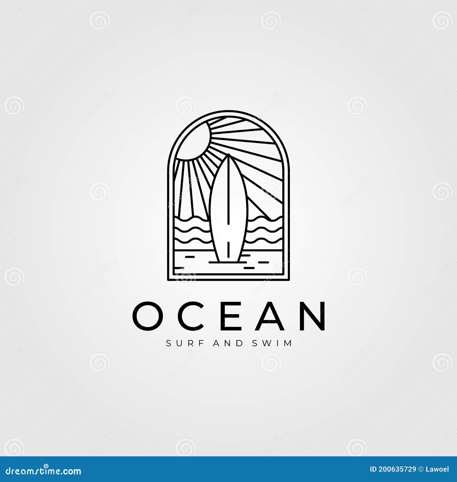 Ocean Surf Line Art Logo Vector Illustration Design, Beach Logo Design ...