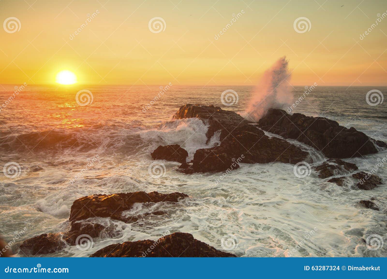 The Ocean Surf on the Rocks during an Awesome Sunset. Nature. Stock ...