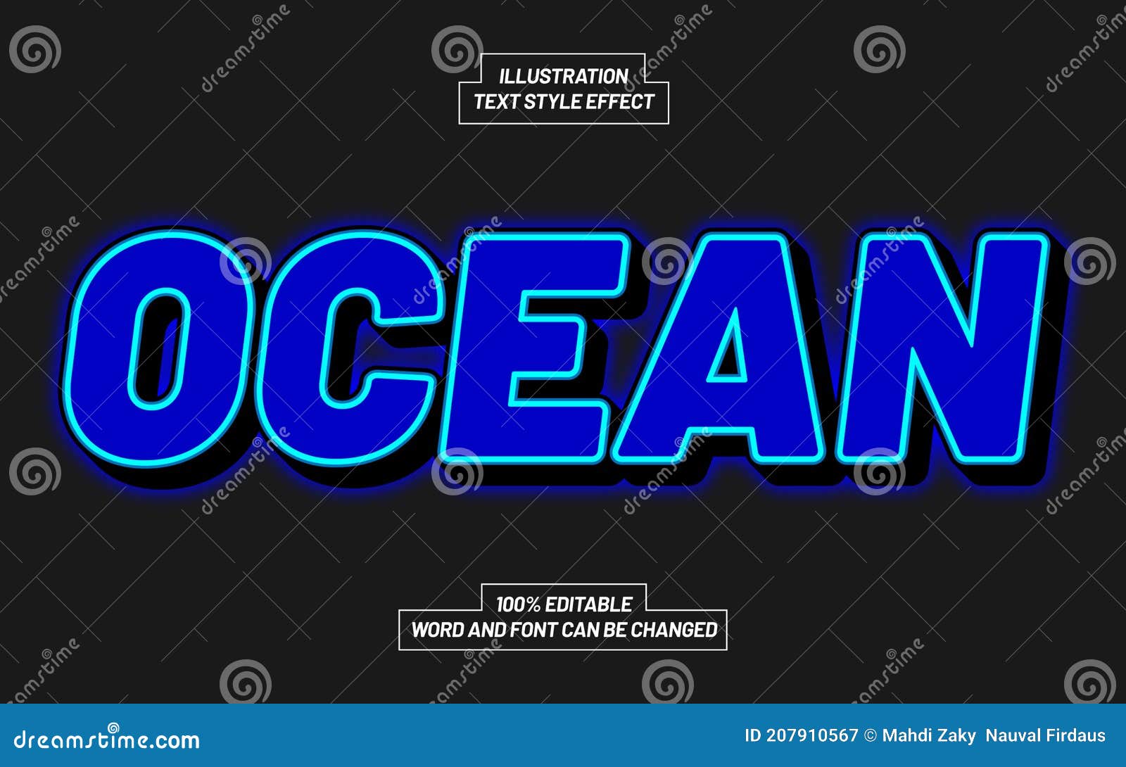 Ocean Blue Text Style Effect Stock Vector - Illustration of hipster ...
