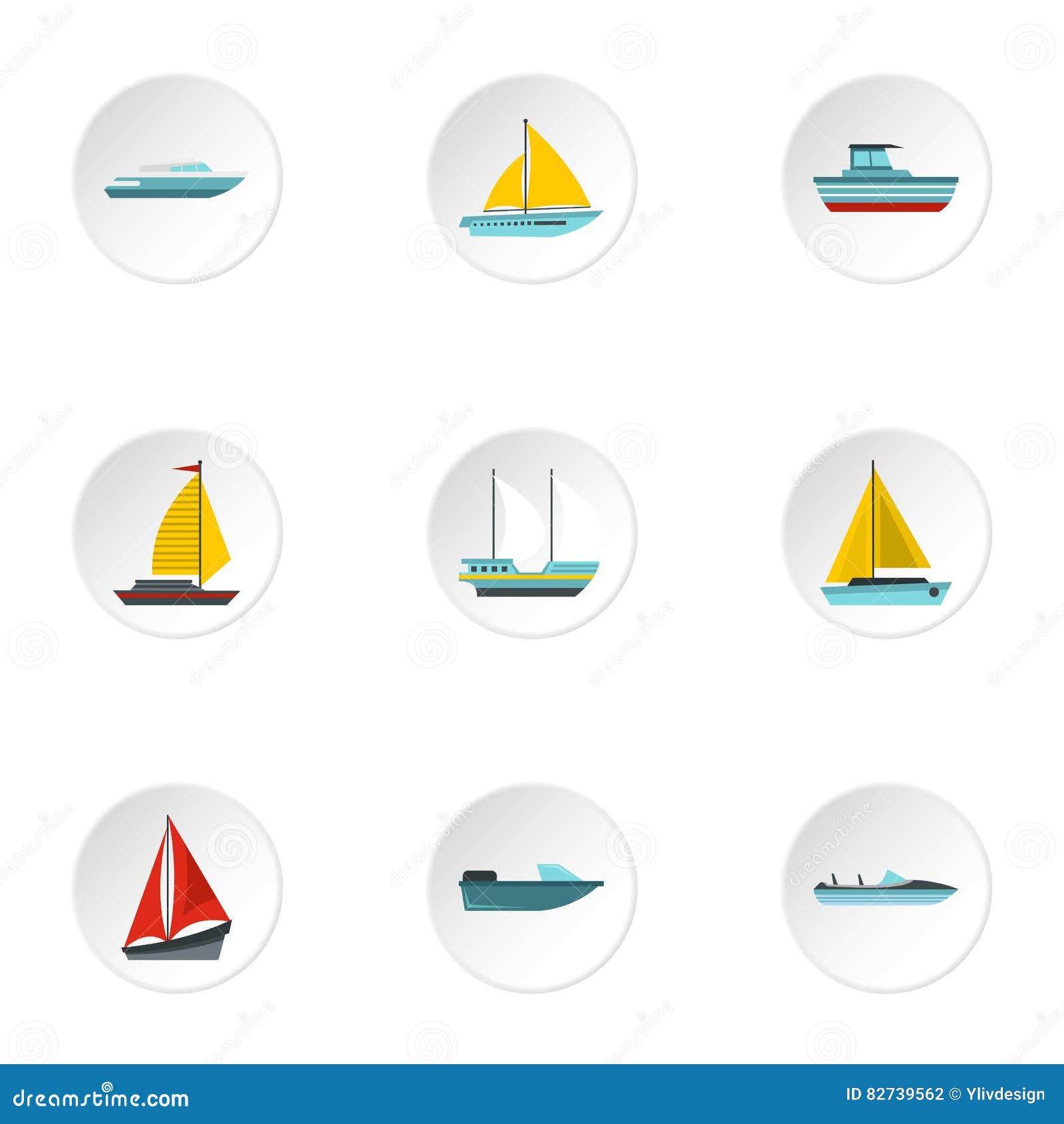 Ocean Transport Icons Set, Flat Style Stock Vector - Illustration of ...