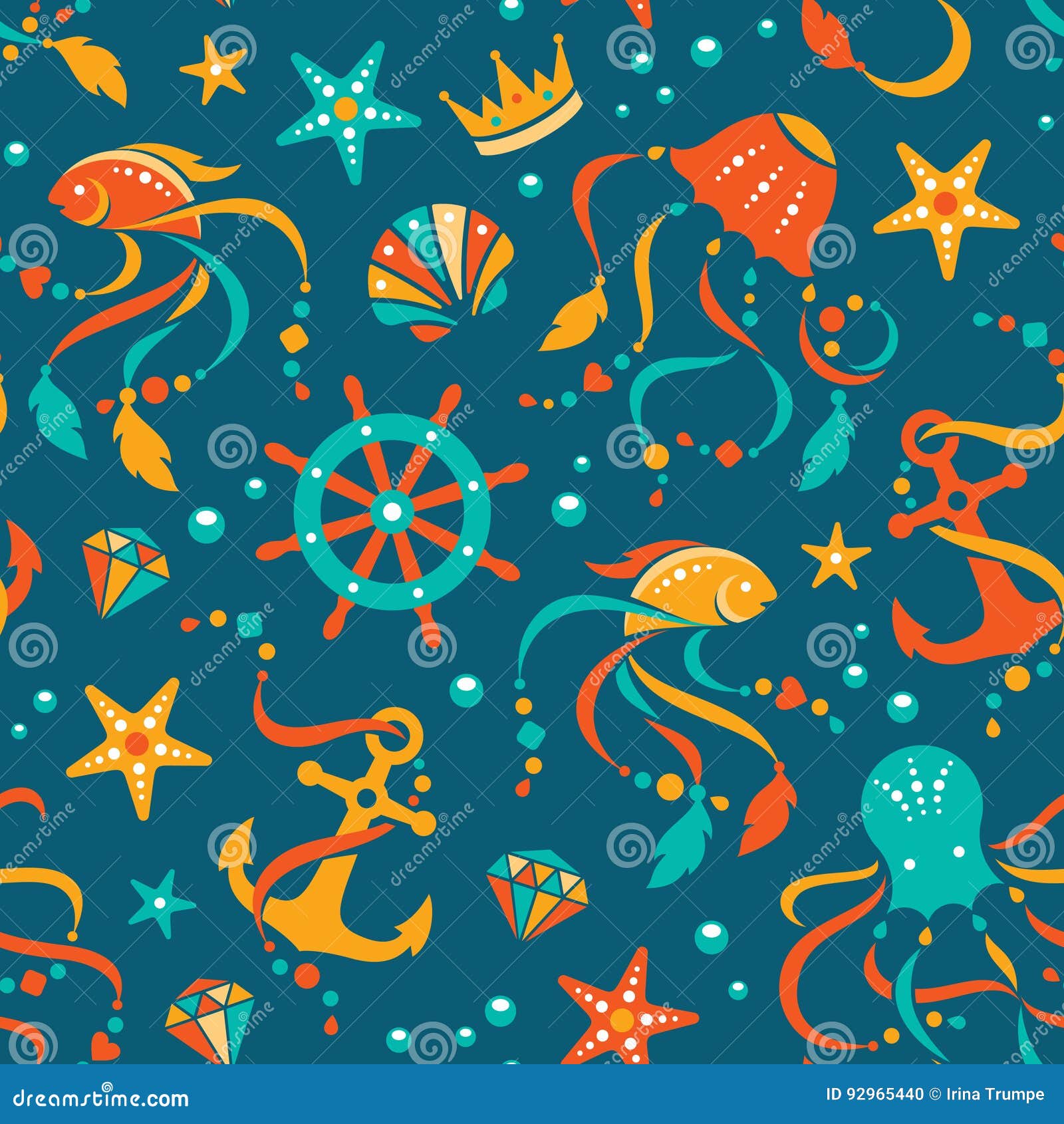 Ocean Treasures Seamless Pattern Stock Vector - Illustration of deep ...