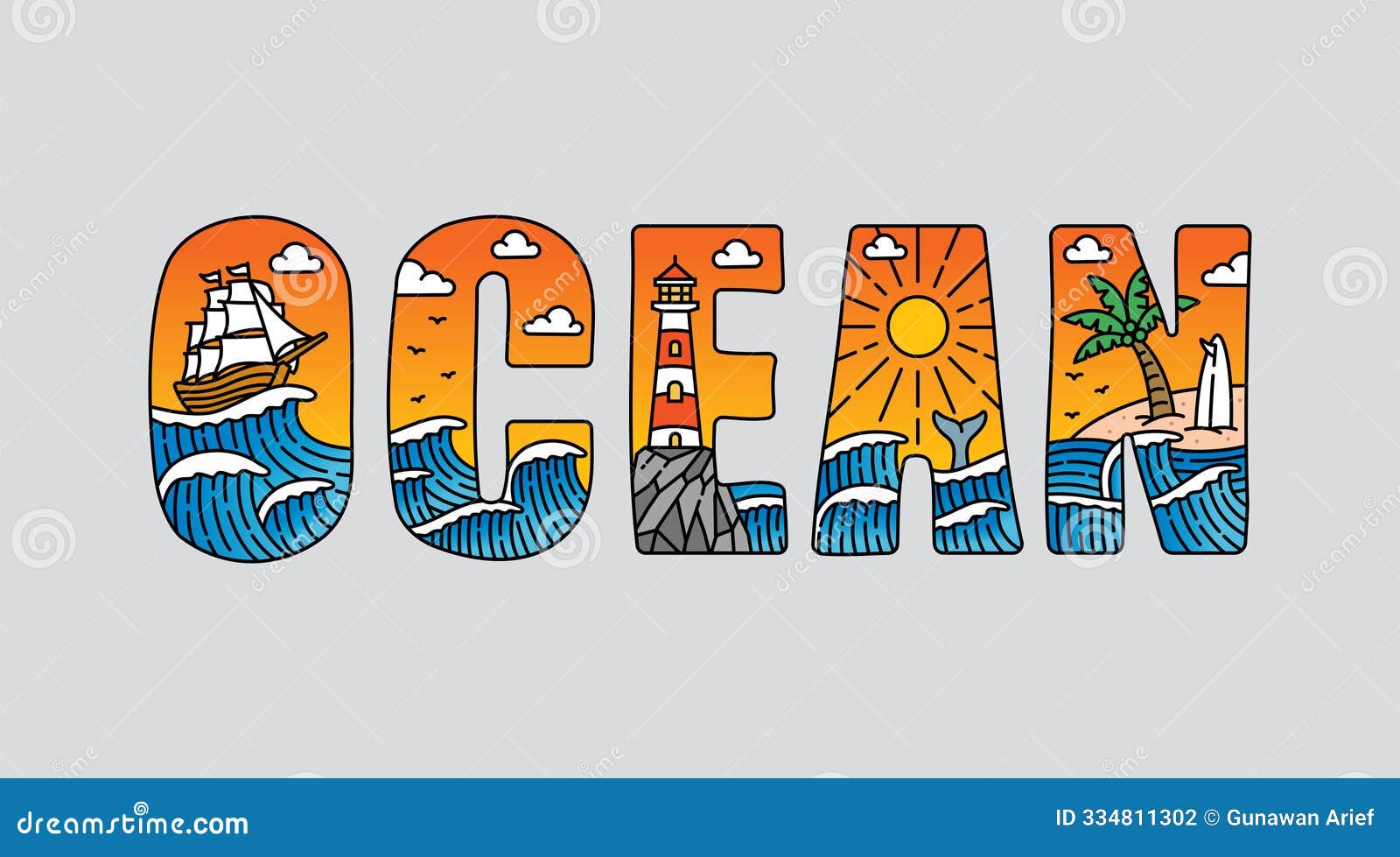 Ocean Typography Design, for T-shirt, Poster and Other Uses Stock ...