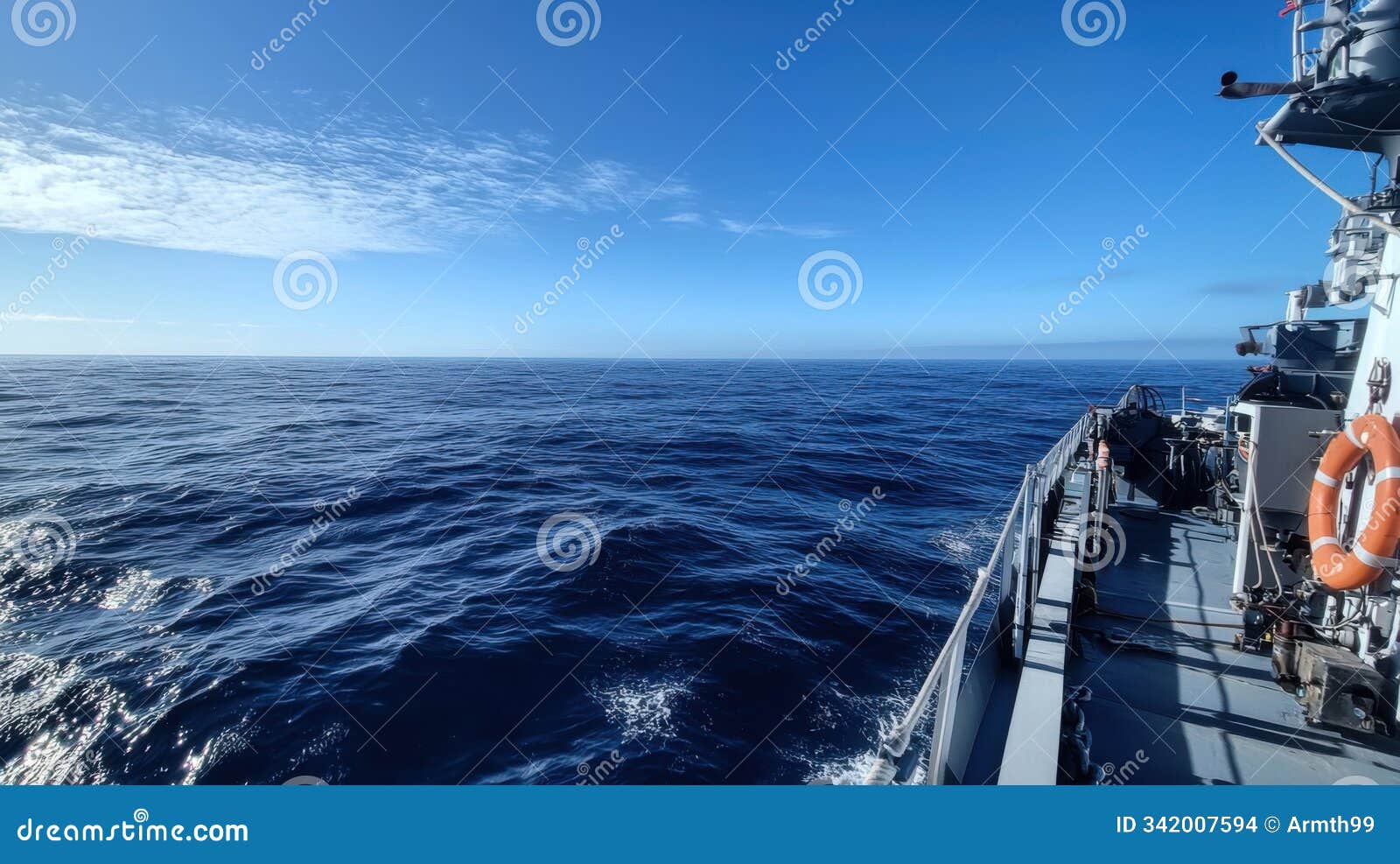 Ocean Vessel Deck View, Blue Water and Sky Stock Illustration ...