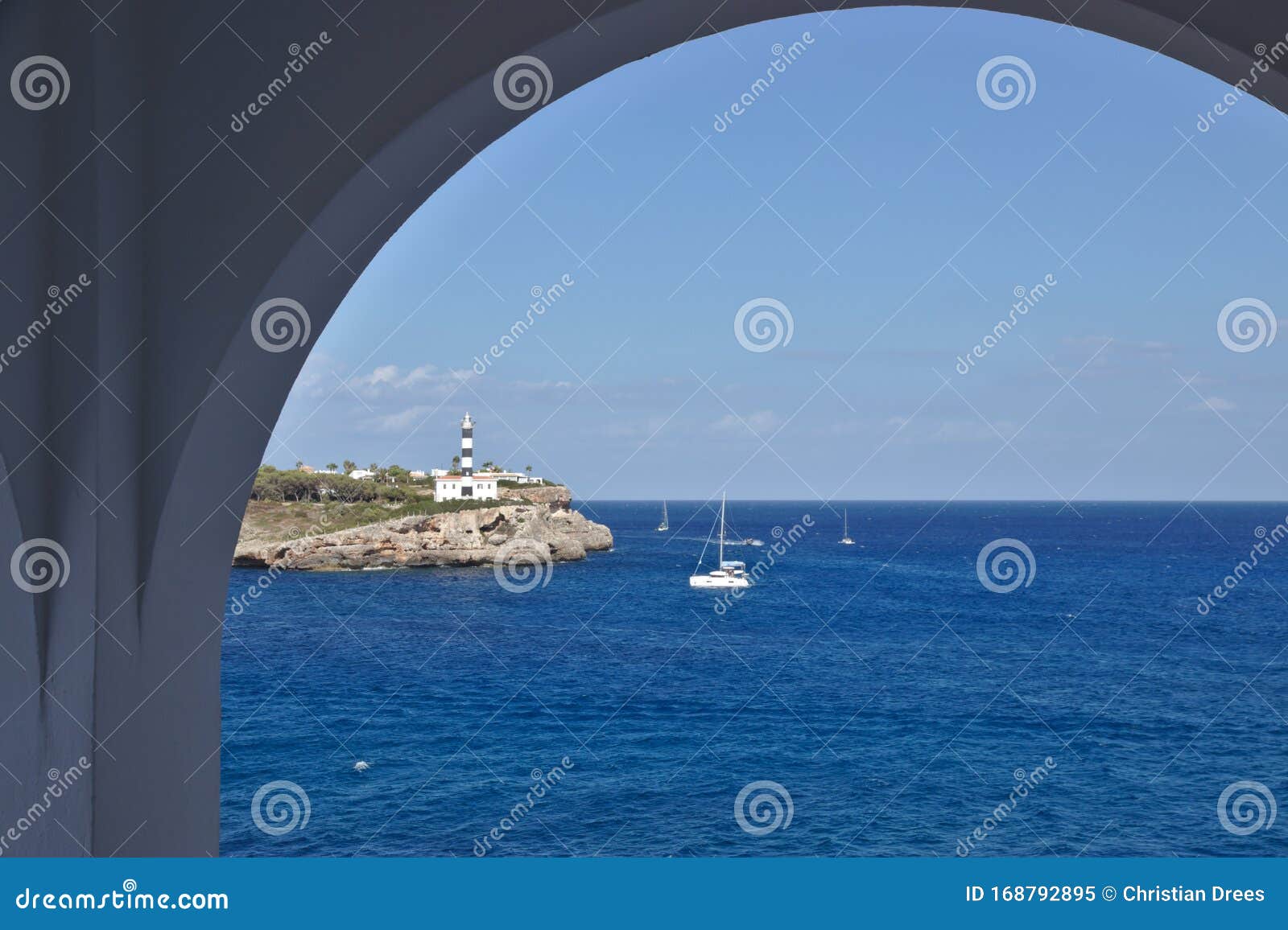 Ocean View from a Balcony through a Round Arch Stock Image - Image of ...