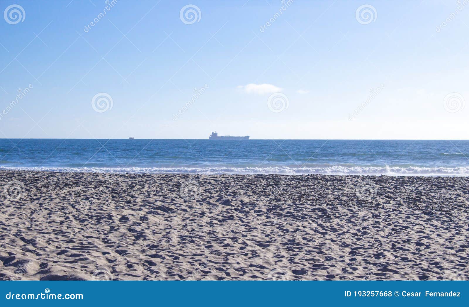 Ocean View Beach Scenery with a Boat in the Distance Stock Photo ...
