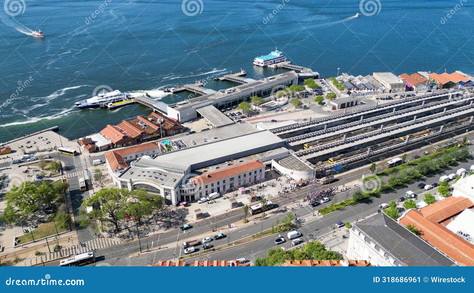 Ocean View with Buildings, Cars, and Ships Editorial Photo - Image of ...