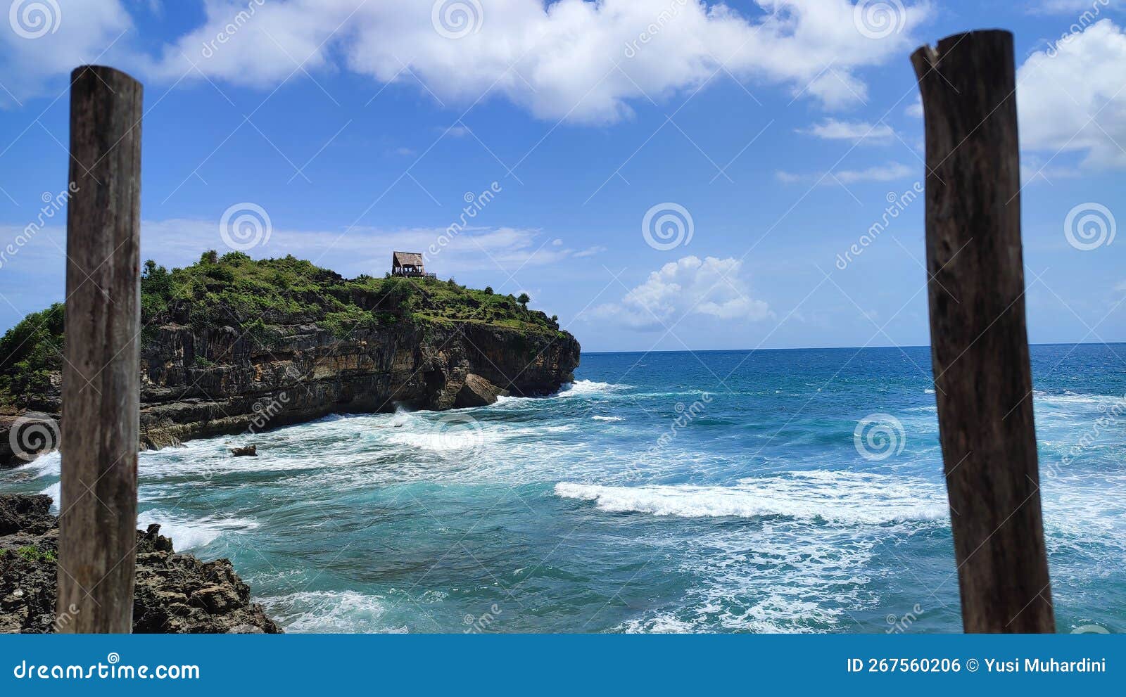 Ocean View Framed with Two Wood Pillars Stock Photo - Image of ocean ...